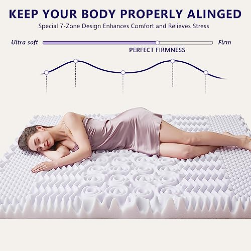 Homemate Memory Foam Mattress Topper Queen, Dual Layer 4 Inch Cooling Mattress Topper, 2 Inch Memory Foam Plus 2 Inch 1800TC Mattress Pad Comfort Support, Pillow Top with 8-21 Inch Deep Pocket, Grey