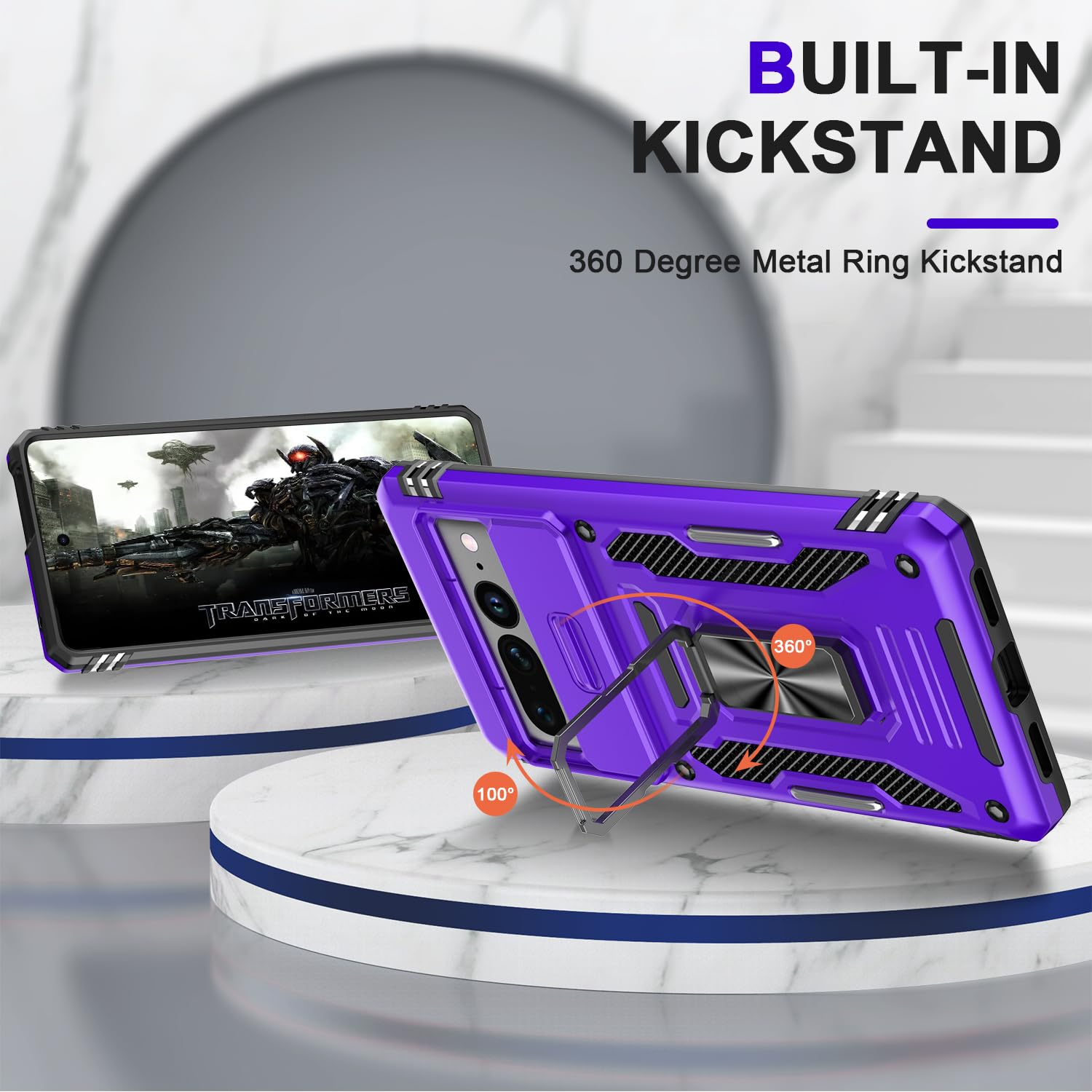 AUPAI Designed for Google Pixel 7 Pro Case with Camera Cover,Military Grade Heavy Duty Pixel 7 Pro Cover Pass 16ft Drop Test Protective Phone Case with Kickstand for Google Pixel 7 Pro Purple