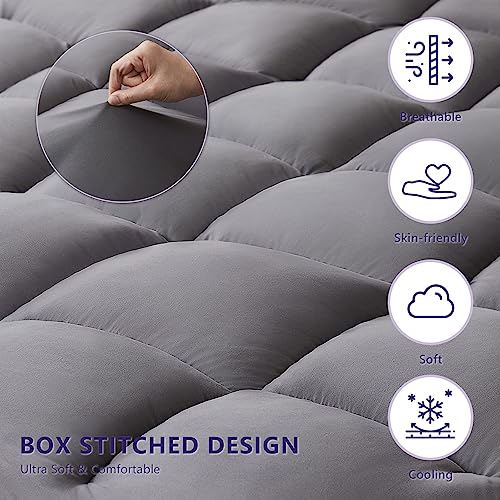 Homemate Memory Foam Mattress Topper Queen, Dual Layer 4 Inch Cooling Mattress Topper, 2 Inch Memory Foam Plus 2 Inch 1800TC Mattress Pad Comfort Support, Pillow Top with 8-21 Inch Deep Pocket, Grey