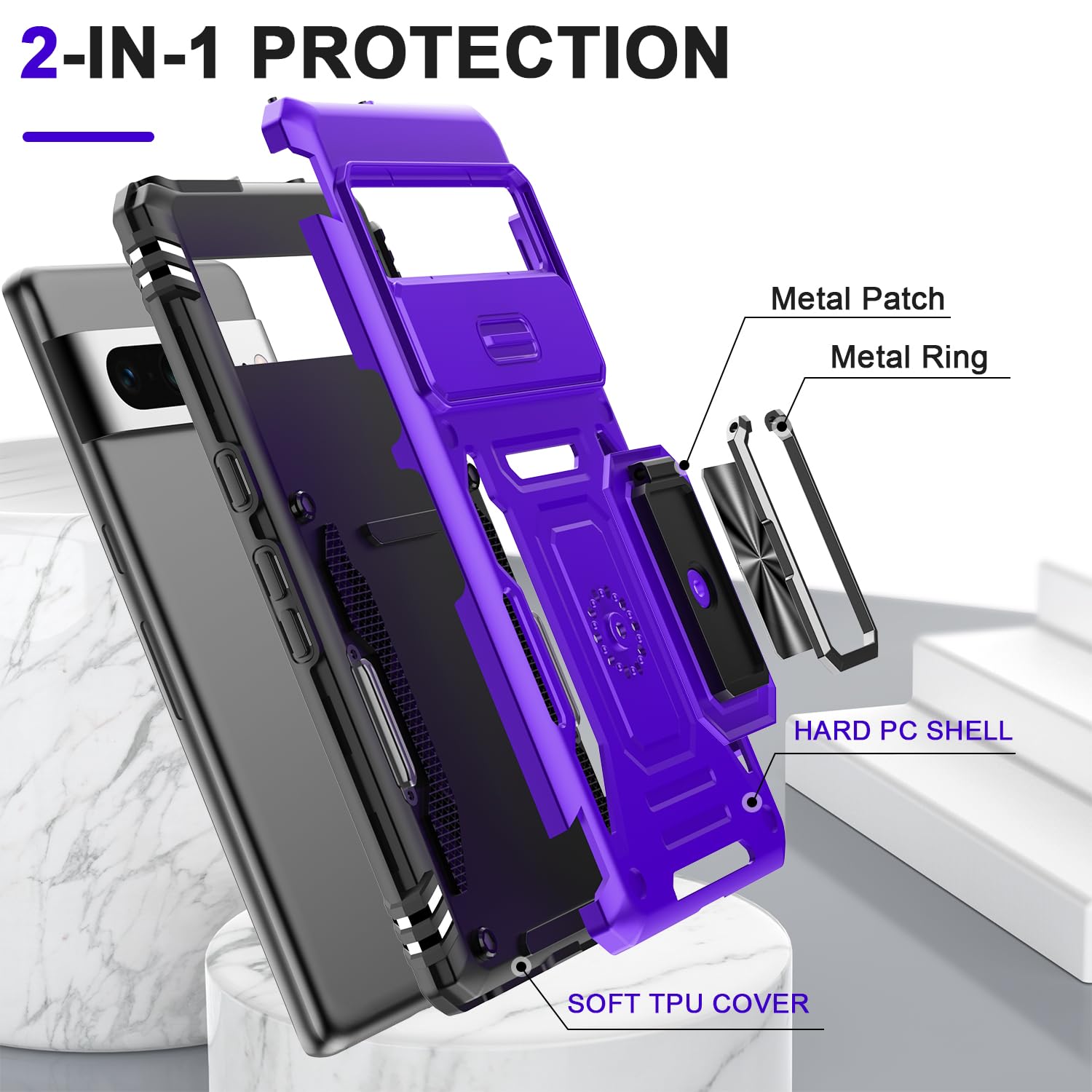 AUPAI Designed for Google Pixel 7 Pro Case with Camera Cover,Military Grade Heavy Duty Pixel 7 Pro Cover Pass 16ft Drop Test Protective Phone Case with Kickstand for Google Pixel 7 Pro Purple
