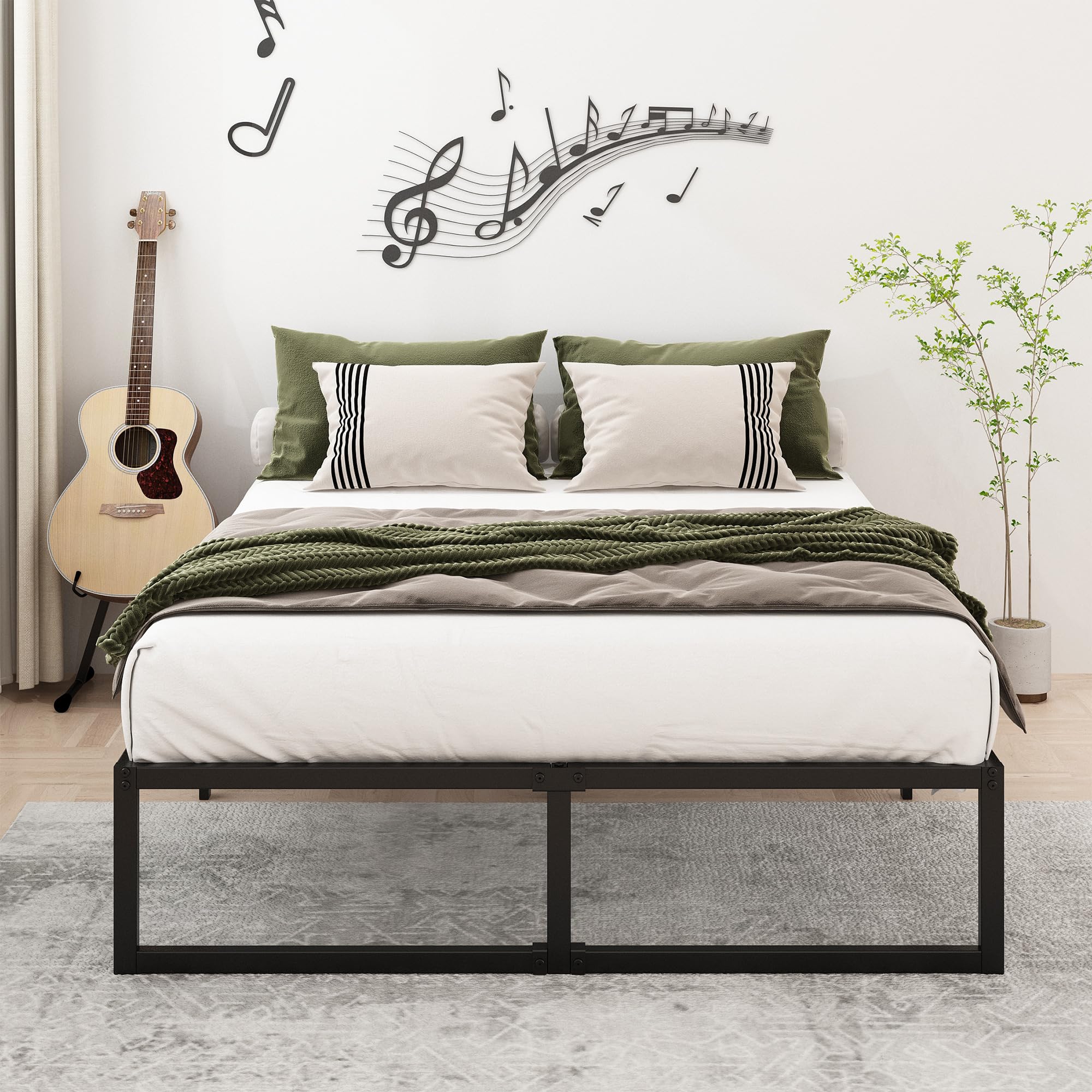 Lutown-Teen 14 Inch California King Bed Frames No Box Spring Needed Heavy Duty Metal Cal King Platform for Mattress Foundation, Noise Free, Easy Assembly, Black