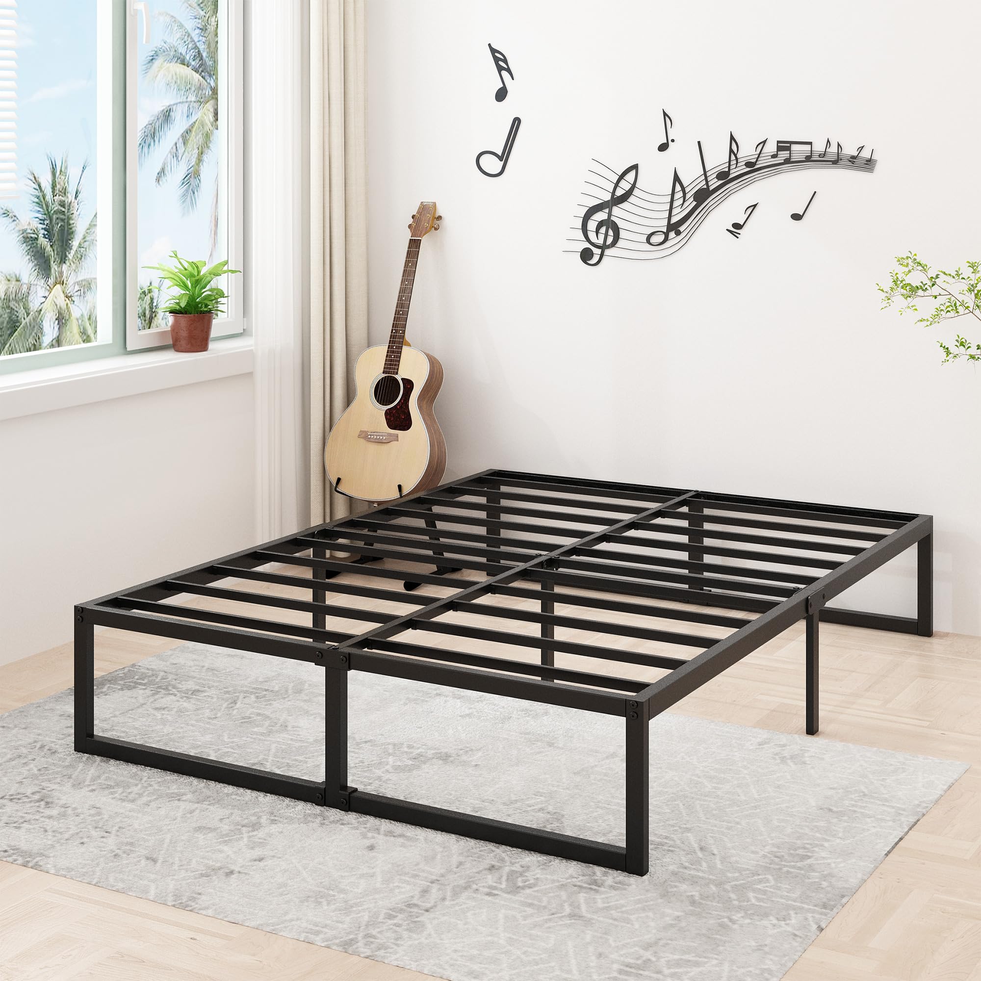 Lutown-Teen 14 Inch California King Bed Frames No Box Spring Needed Heavy Duty Metal Cal King Platform for Mattress Foundation, Noise Free, Easy Assembly, Black