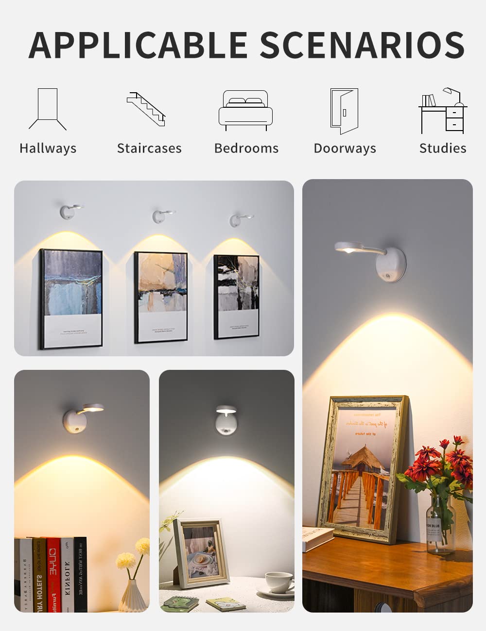 GARTO Spotlight Battery Operated, Motion Sensor Picture Light LED Cat-Eye Bulb Wall Sconce, Stick on Display Accent Lighting Dimmable 360° Rotation Rechargeable for Paintings (White, 1Pack)