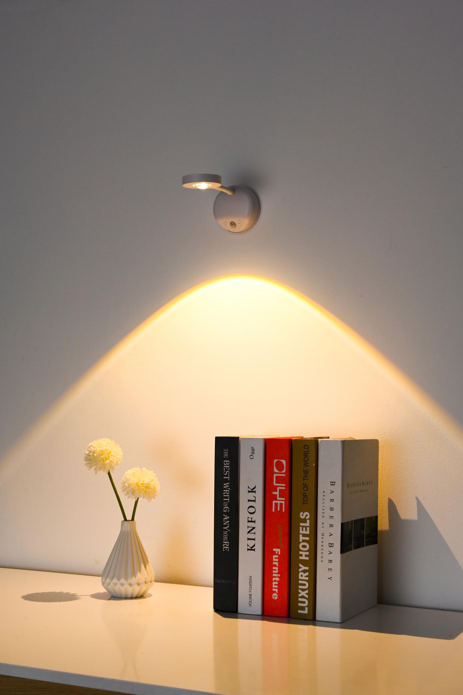 GARTO Spotlight Battery Operated, Motion Sensor Picture Light LED Cat-Eye Bulb Wall Sconce, Stick on Display Accent Lighting Dimmable 360° Rotation Rechargeable for Paintings (White, 1Pack)