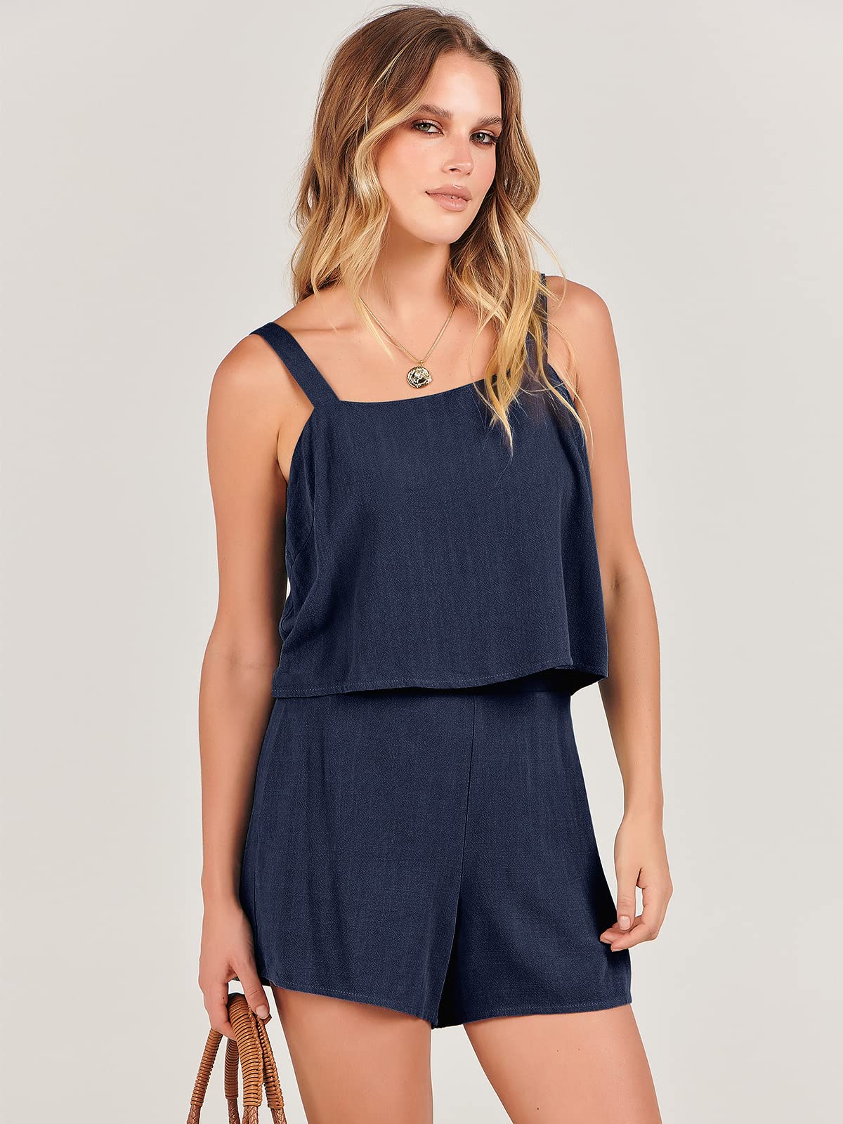 ANRABESS Womens 2 Piece Linen Sets Square Neck Crop Short Lounge Matching Sets 2024 Summer Trendy Beach Outfits 1020zangqing-L