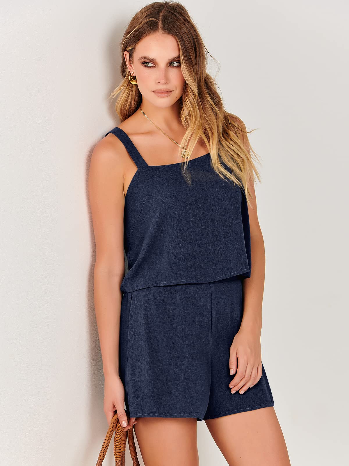 ANRABESS Womens 2 Piece Linen Sets Square Neck Crop Short Lounge Matching Sets 2024 Summer Trendy Beach Outfits 1020zangqing-L