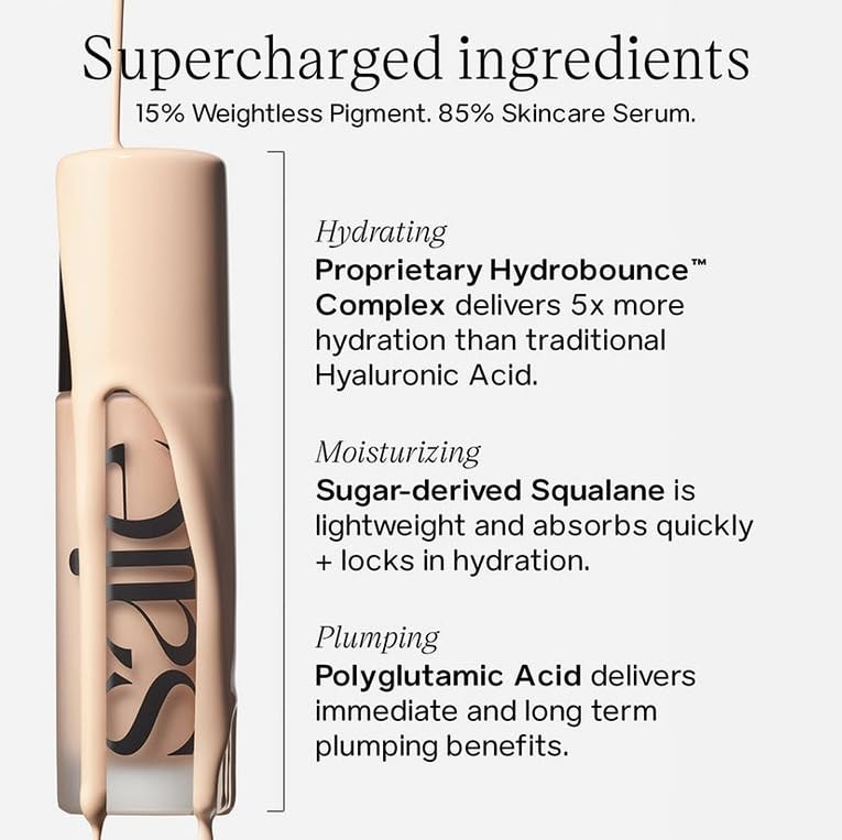 Saie Glowy Super Skin Tint Liquid Foundation - Hydrating Serum Foundation with Lightweight, Medium Coverage - Formulated with Hyaluronic Acid to Hydrate, Brighten and Plump - Shade 11 (1.01 oz)