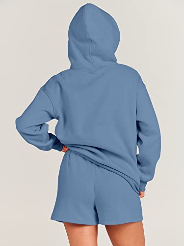 ANRABESS Women 2 Piece Outfit Oversized Hoodie Sweatshirt Shorts Lounge Sweat Set Sweatsuit Tracksuit 2025 Trendy Y2K Clothes Deep Blue Medium