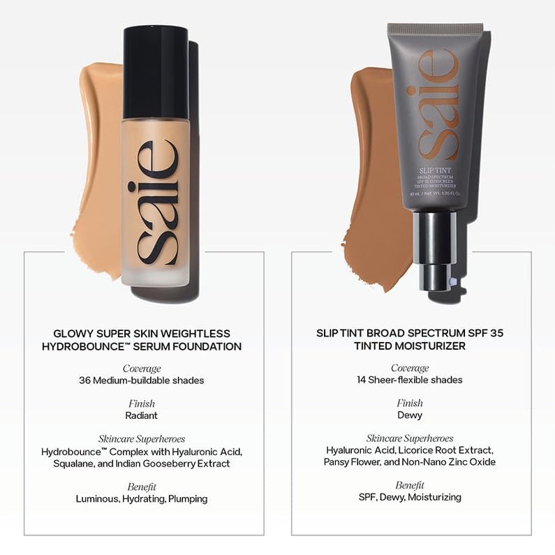 Saie Glowy Super Skin Tint Liquid Foundation - Hydrating Serum Foundation with Lightweight, Medium Coverage - Formulated with Hyaluronic Acid to Hydrate, Brighten and Plump - Shade 11 (1.01 oz)