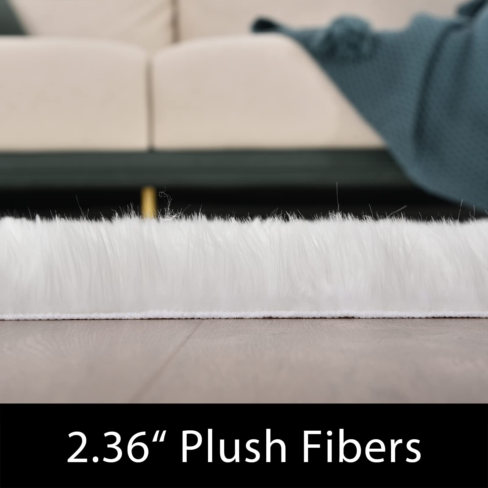 Latepis 6x8 Area Rug - White Fur, Fluffy, Faux Sheepskin, Washable, Luxury Home Decor