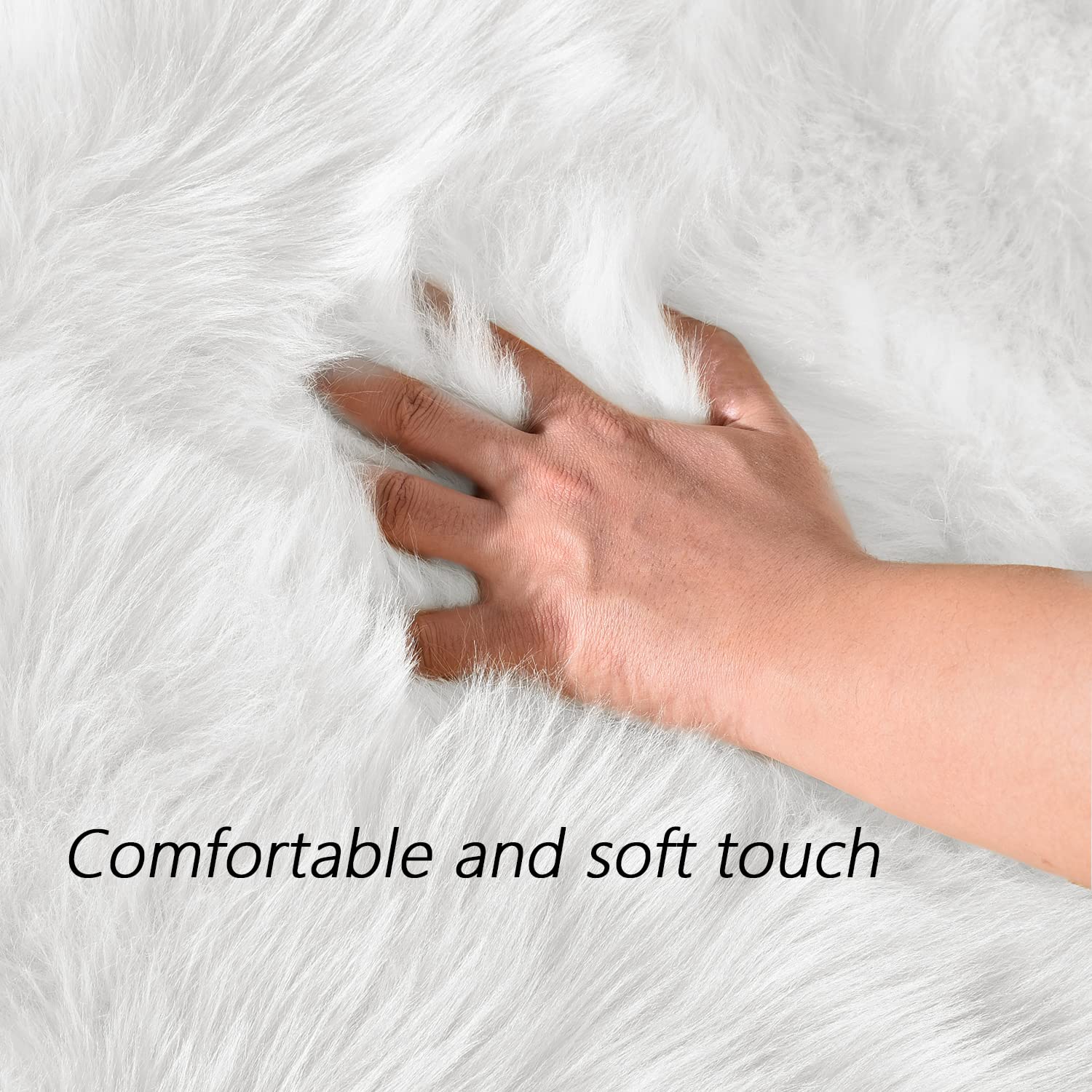 Latepis 6x8 Area Rug - White Fur, Fluffy, Faux Sheepskin, Washable, Luxury Home Decor