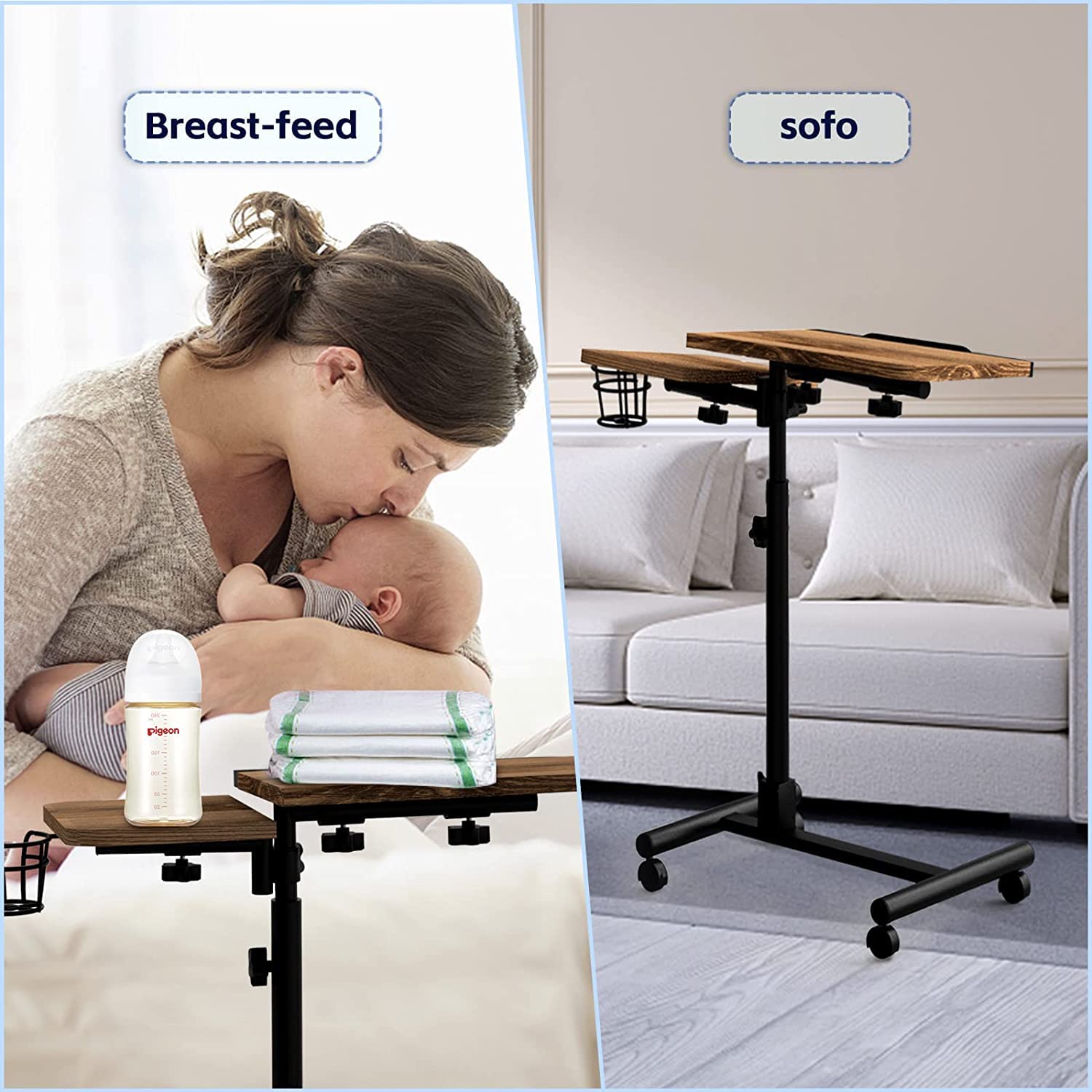 Dtadvlo 23'' Rolling Computer Desk,Portable Laptop Desk,Mobile Portable Laptop Desk, Height Adjustable Laptop Sit to Stand Up Desk,Overbed Table with Wheel Adjustable Height Desk