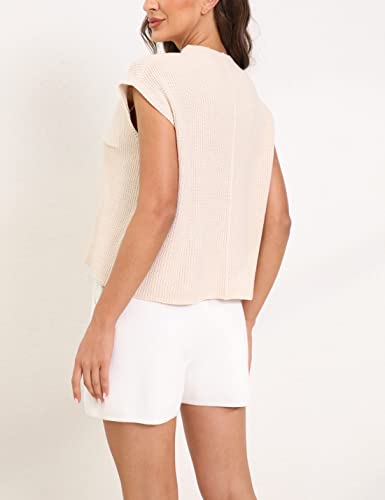 SCUSTY Summer Two Piece Sweater Sets for Women Trendy Lounge Sets Knit Crochet Pullover Top High Waist Short Pants Outfits(White-XS)