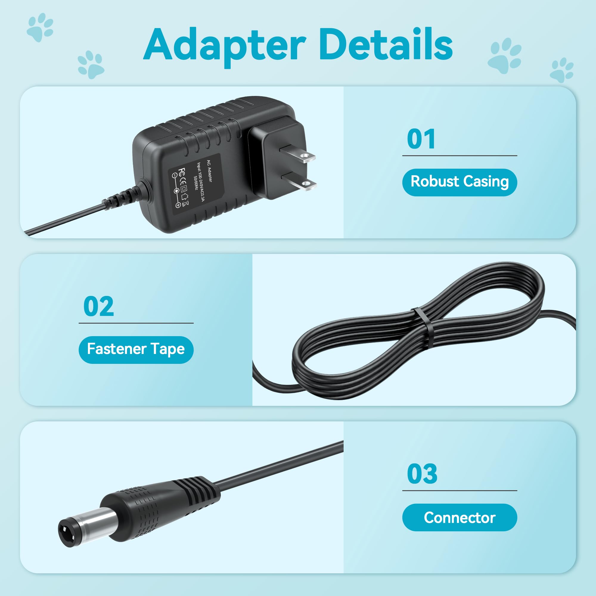 Hustery 15V AC Adapter Charger Replacement Compatible with II Litter-Robot III Open Air Self Cleaning Litter Box Power Cord