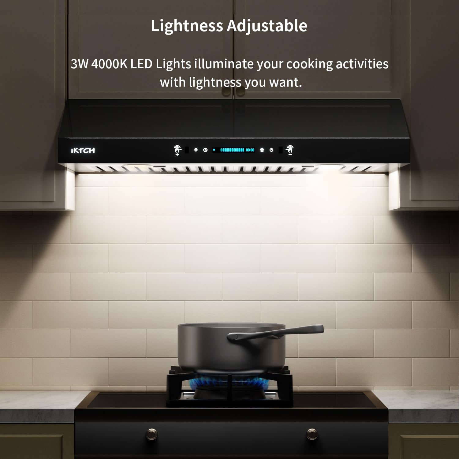 IKTCH 30 Inch Range Hood Under Cabinet, 900 CFM Range Hood with Gesture Sensing, Touch Panel, 4 Fan Speed, Stainless Steel Range Hood with 2 Pcs Baffle Filters, Black-N