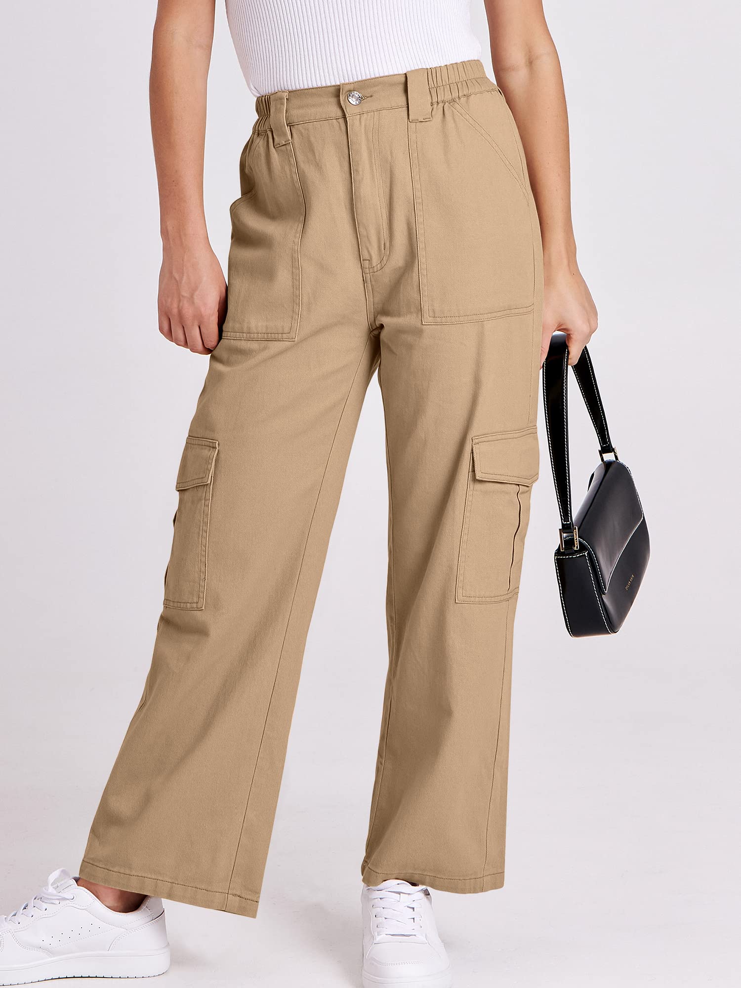 ANRABESS Women's Cargo Pants High Waisted Baggy Multiple Pockets Casual Trendy Fashion Relaxed Fit Y2K Trousers Brown Medium