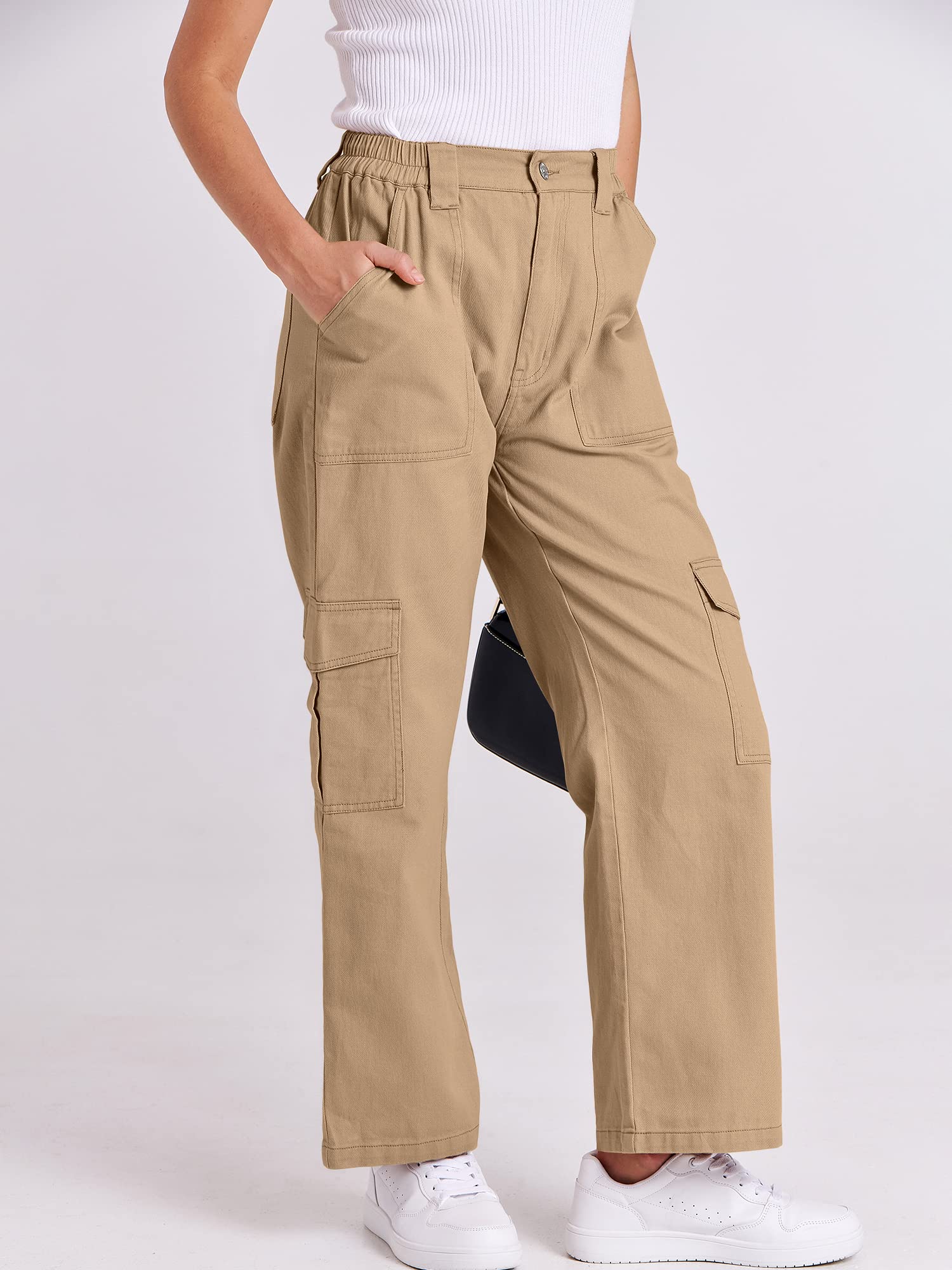 ANRABESS Women's Cargo Pants High Waisted Baggy Multiple Pockets Casual Trendy Fashion Relaxed Fit Y2K Trousers Brown Medium