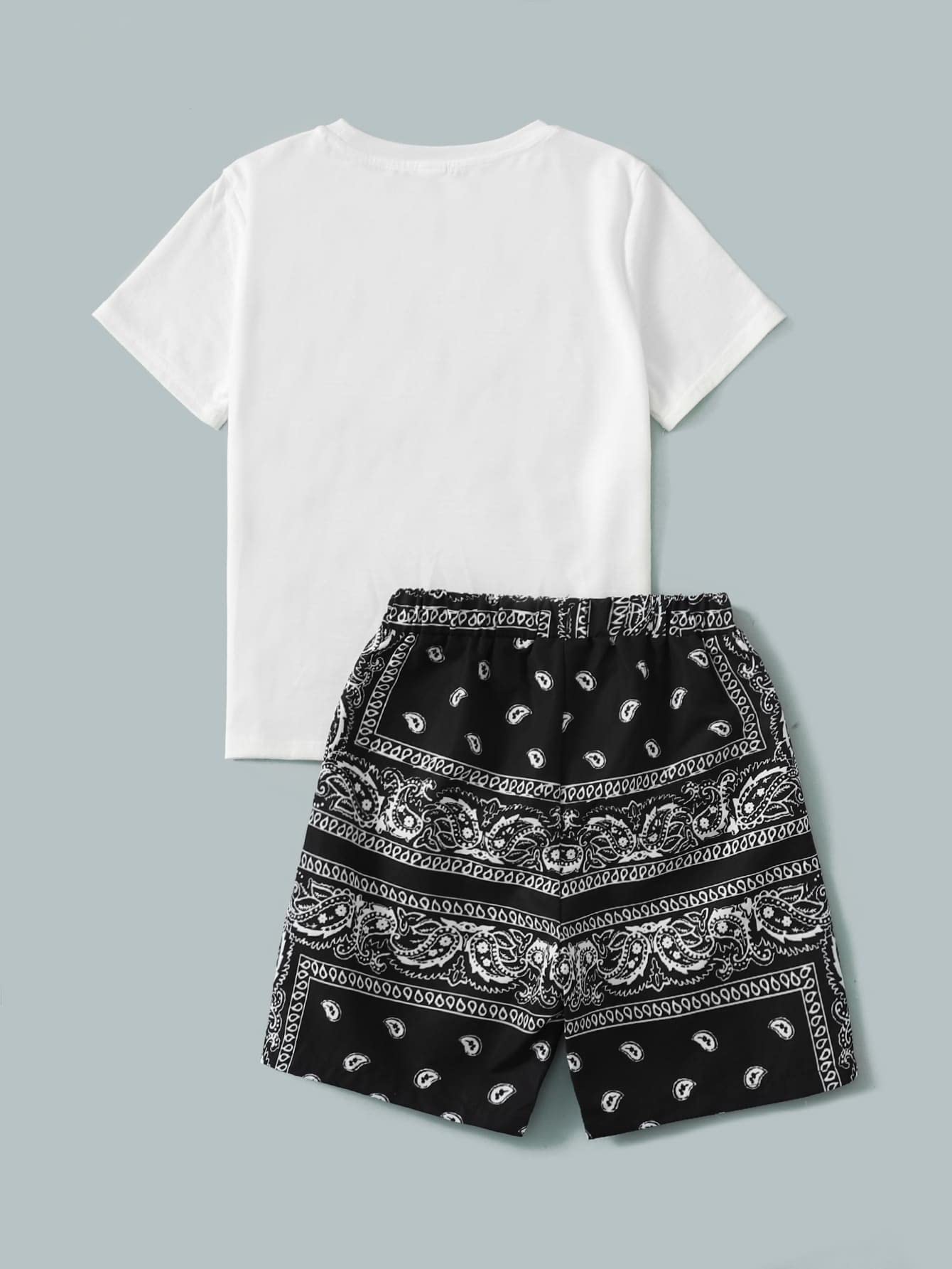 SOLY HUX Boys Boho Paisley Print Short Sleeve T Shirt and Shorts Set 2 Piece Outfits Black and White Paisley 13-14Y