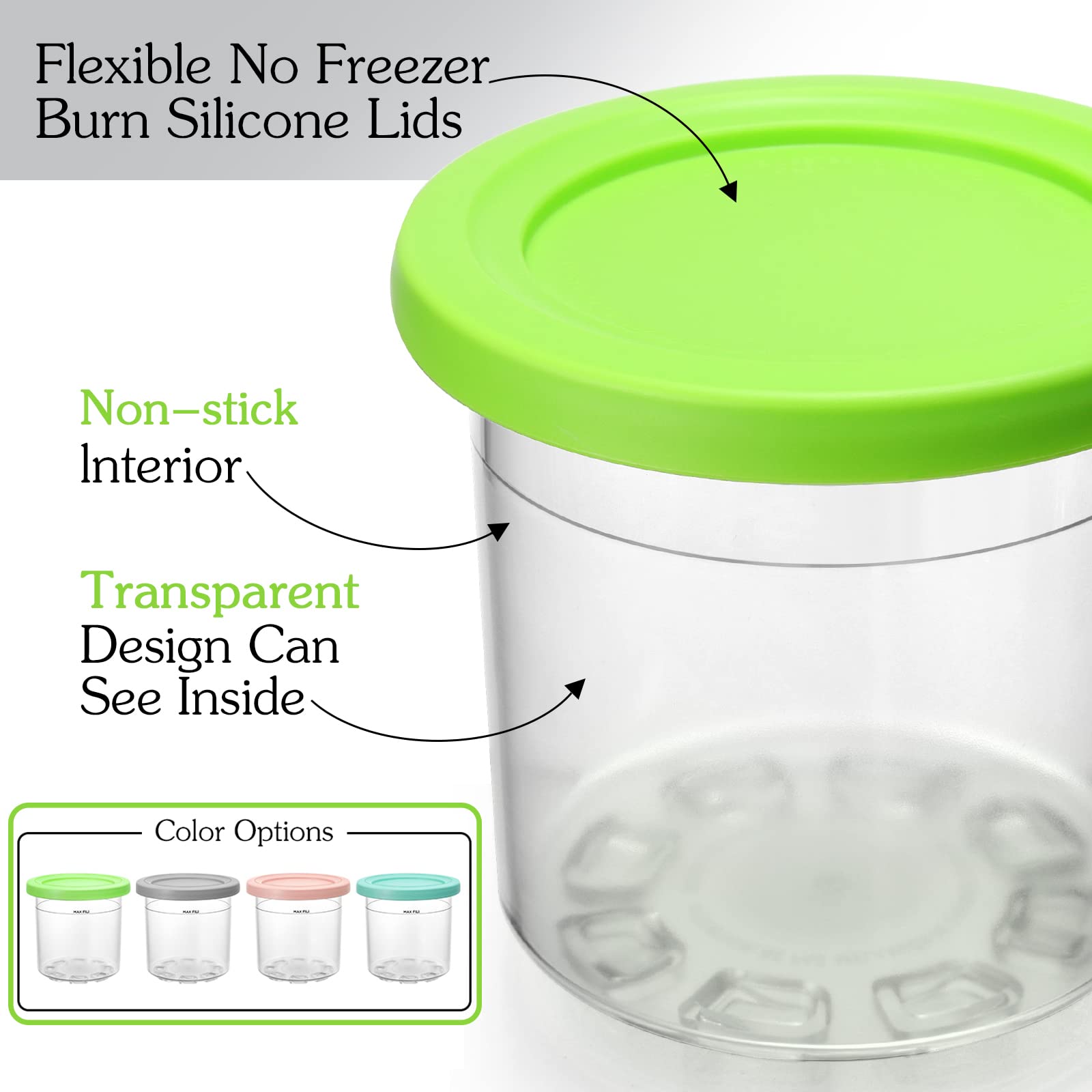 ELIUNG 4 Pack Ice Cream Pints Containers and Lids Compatible for Ni-nja XSKPLID2CD NC300 NC301 NC299AM C300s Series Creami Ice Cream Maker Fit For Ni-nja Creami Pint Containers