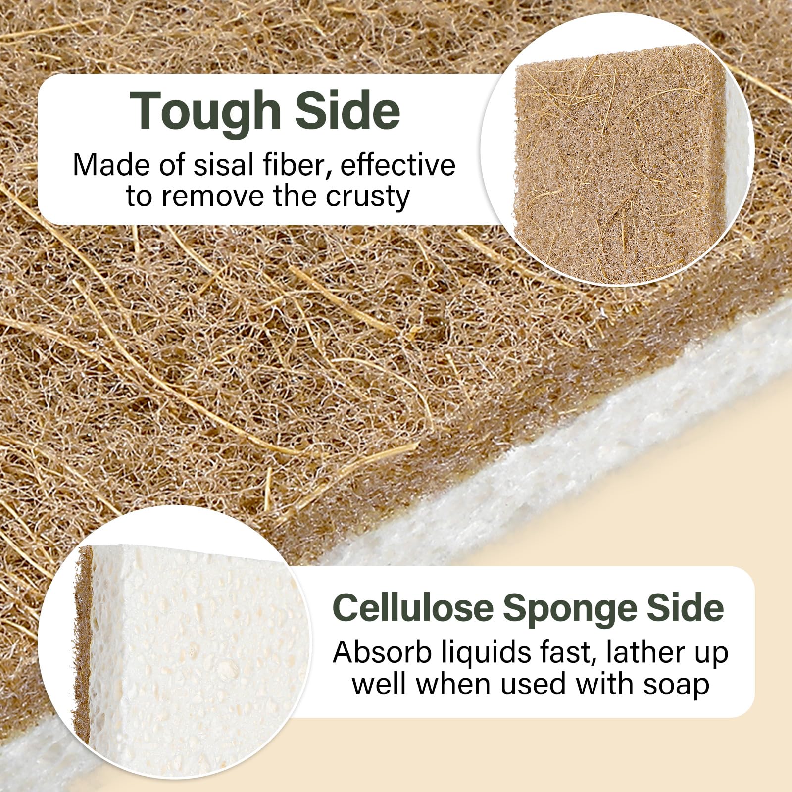 Tanlade 48 Pcs Natural Sponges for Dishes Biodegradable Sponges Kitchen Eco Friendly Scrub Sponges for Kitchen