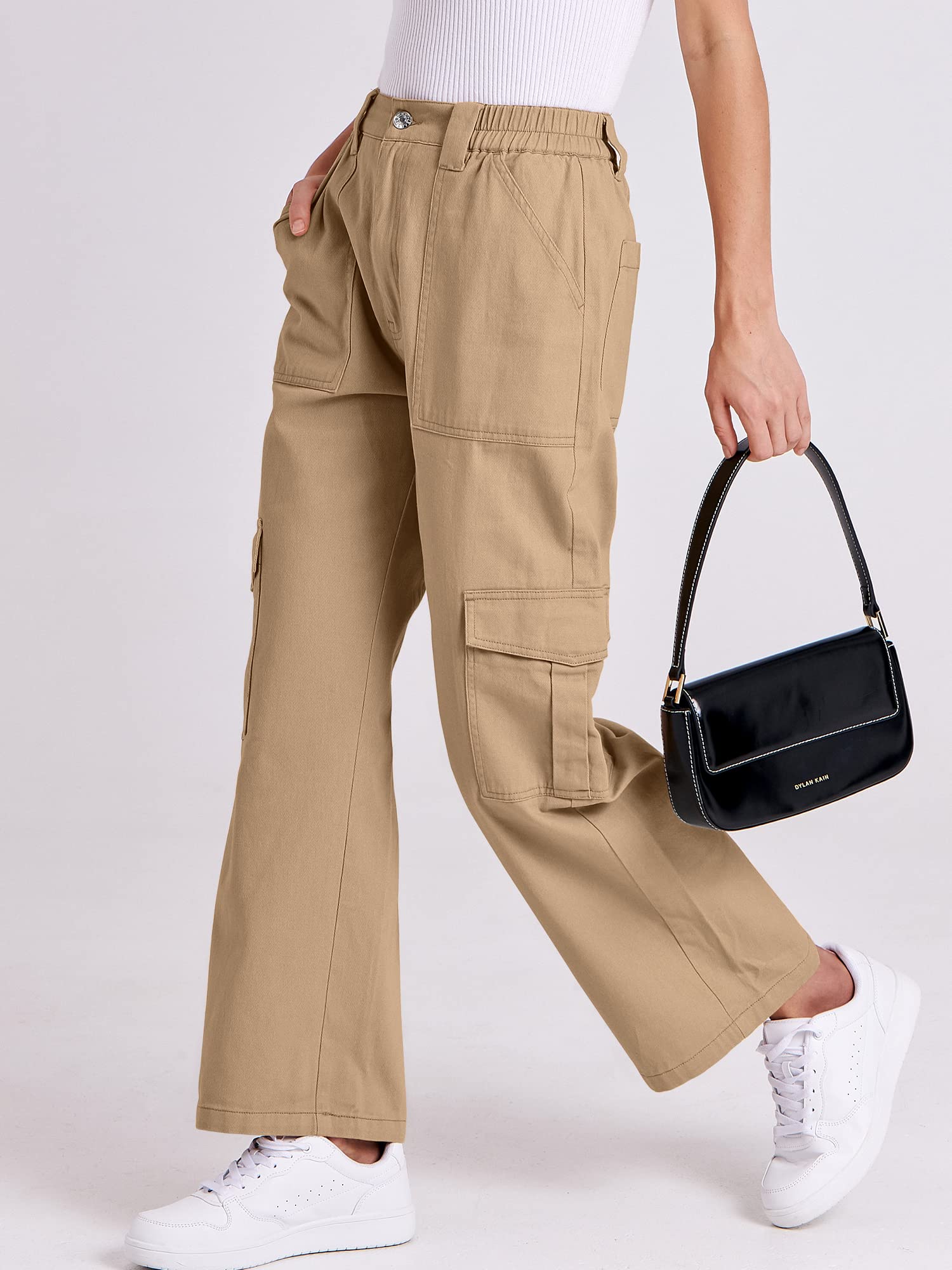 ANRABESS Women's Cargo Pants High Waisted Baggy Multiple Pockets Casual Trendy Fashion Relaxed Fit Y2K Trousers Brown Medium