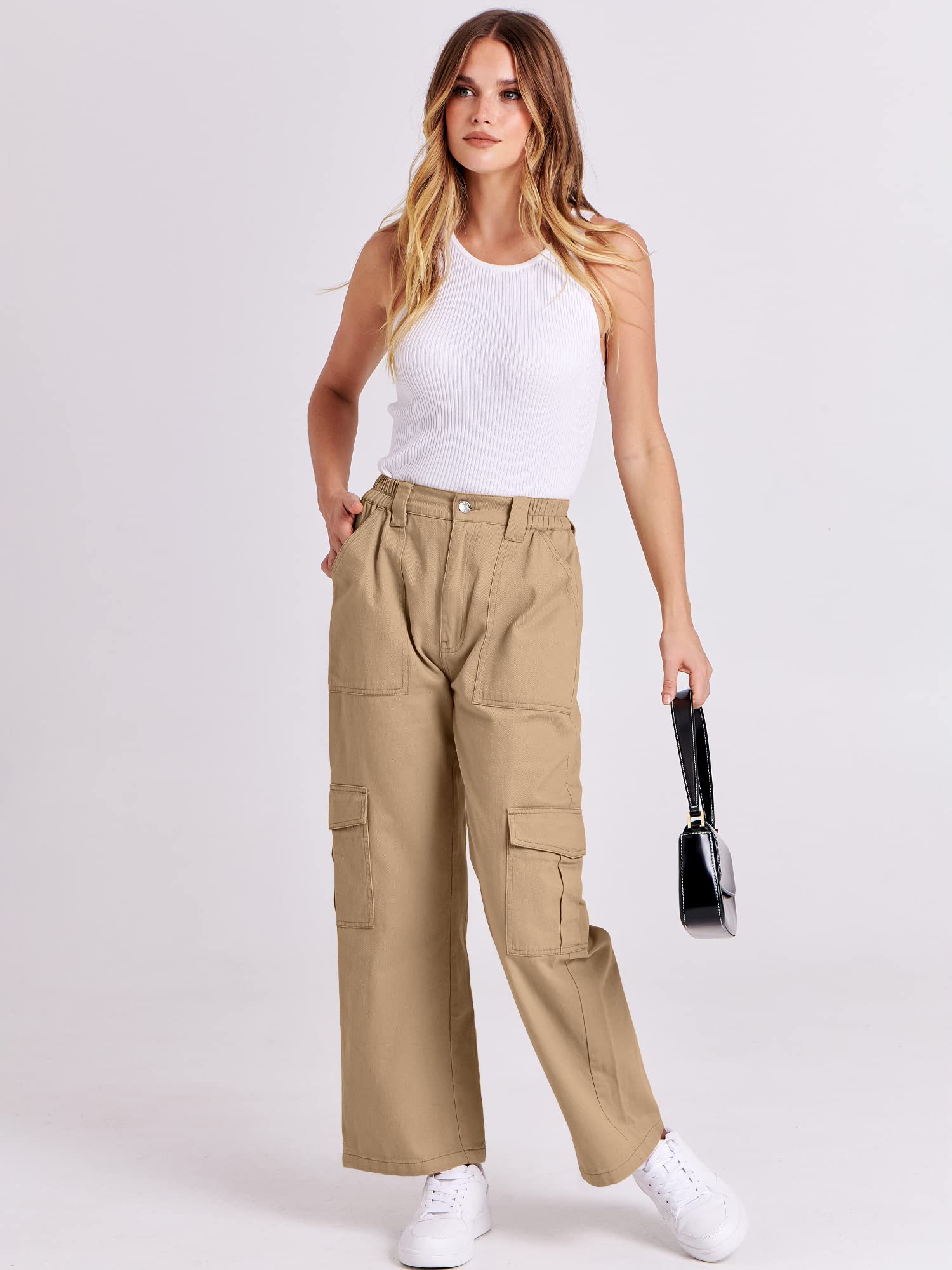 ANRABESS Women's Cargo Pants High Waisted Baggy Multiple Pockets Casual Trendy Fashion Relaxed Fit Y2K Trousers Brown Medium