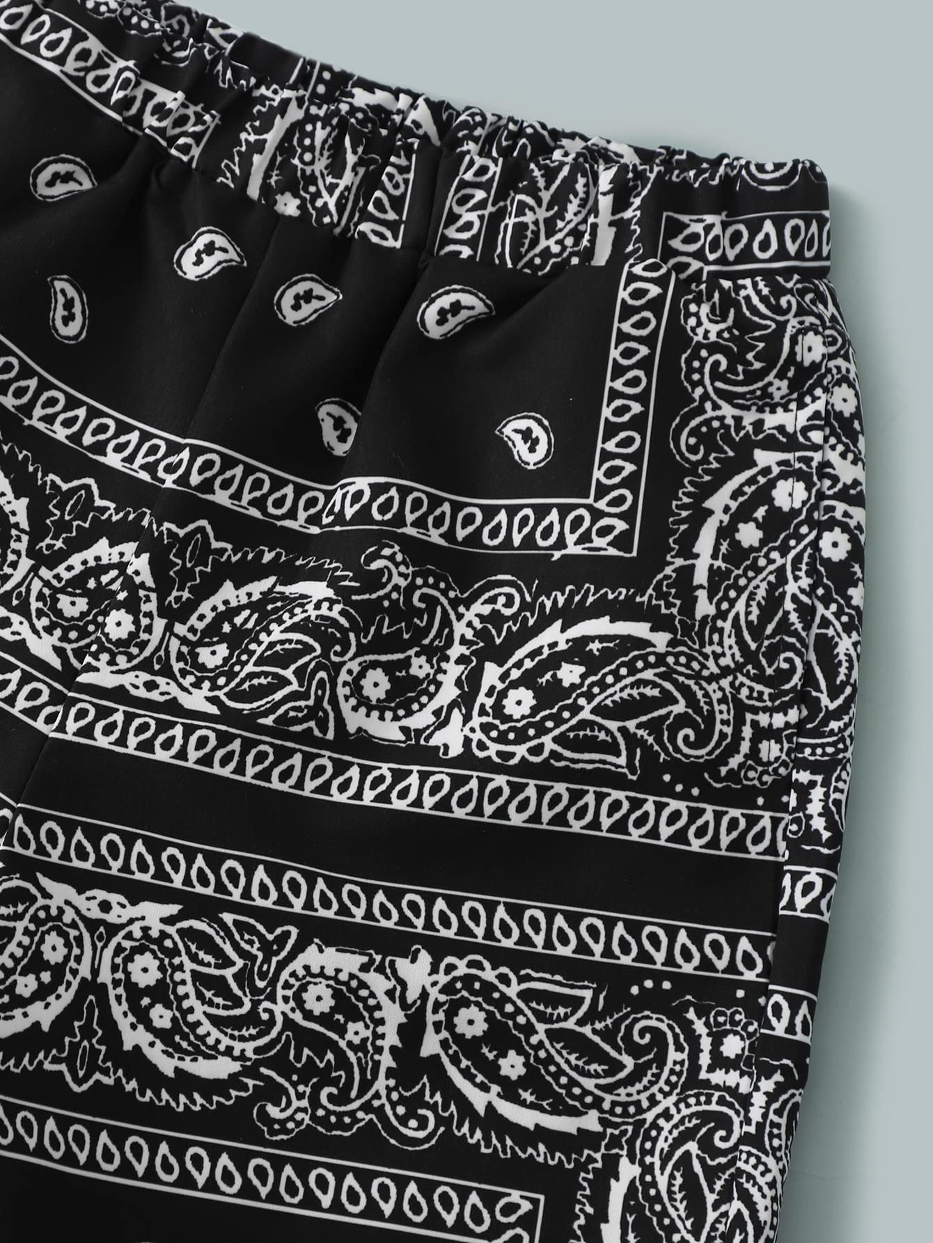 SOLY HUX Boys Boho Paisley Print Short Sleeve T Shirt and Shorts Set 2 Piece Outfits Black and White Paisley 13-14Y