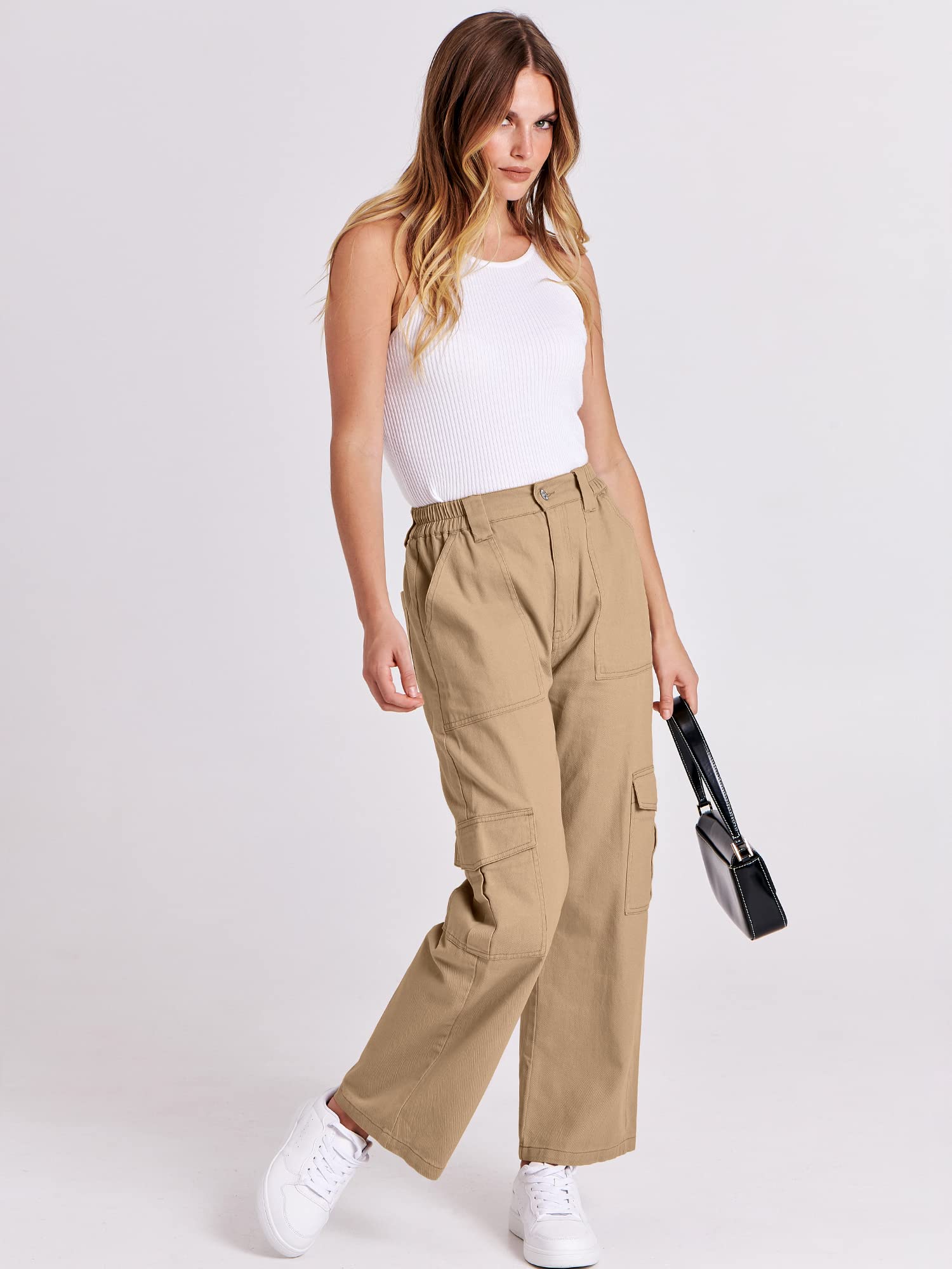 ANRABESS Women's Cargo Pants High Waisted Baggy Multiple Pockets Casual Trendy Fashion Relaxed Fit Y2K Trousers Brown Medium