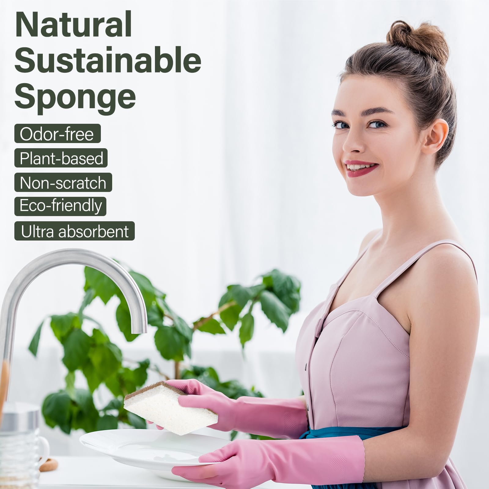 Tanlade 48 Pcs Natural Sponges for Dishes Biodegradable Sponges Kitchen Eco Friendly Scrub Sponges for Kitchen