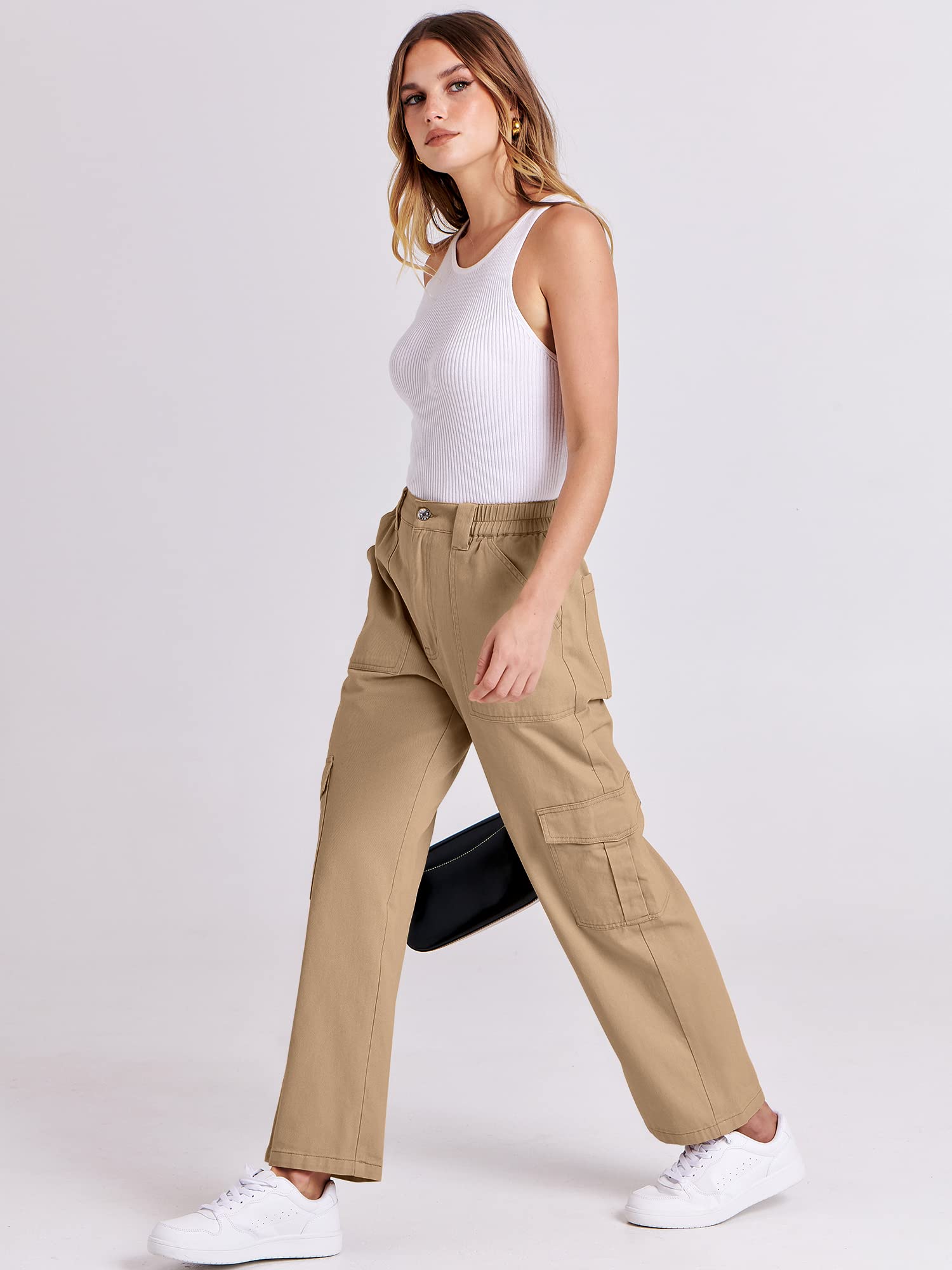 ANRABESS Women's Cargo Pants High Waisted Baggy Multiple Pockets Casual Trendy Fashion Relaxed Fit Y2K Trousers Brown Medium