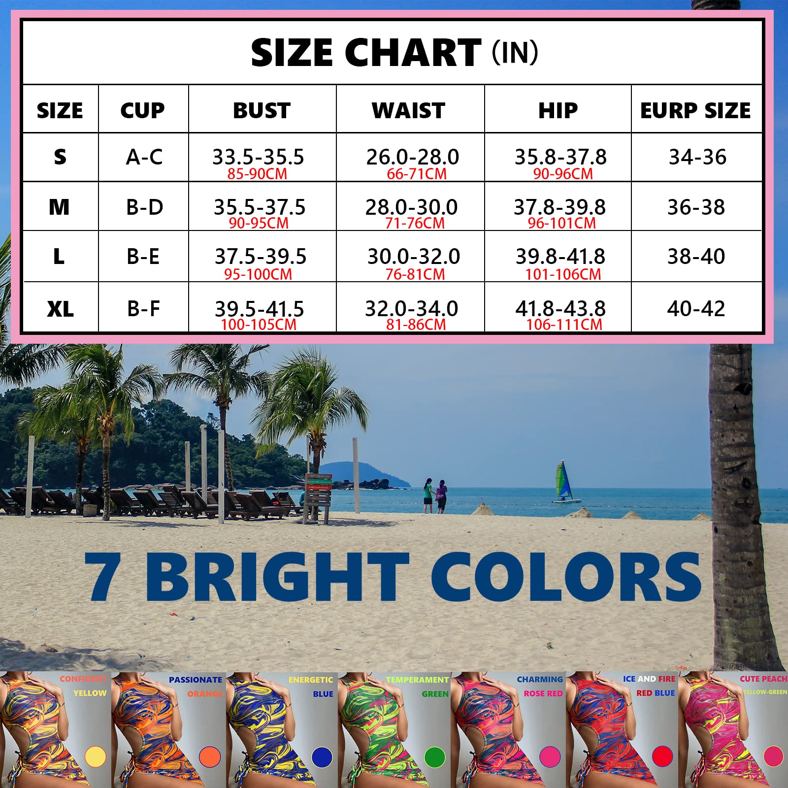 3 Piece Swimsuits for Women Padded Floral Print String Bikini Sets Bathing Suit Set Sexy Cutout High Neck Mesh Beach Cover Up Red