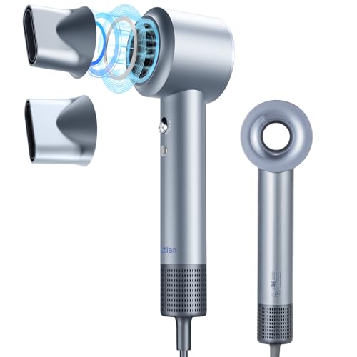 Ltian Hair Dryer Blow Dryer with 120000 RPM High-Speed Brushless Motor, 400 Million Negative Ions Thermo-Control Hairdryer with Magnetic Nozzle for Home Travel, Silver Blue