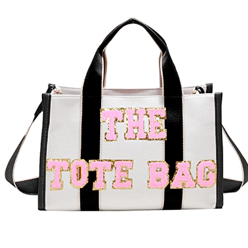 CRUOXIBB The Tote Bag for Women,Handbag Tote Purse with Zipper,Travel Tote Crossbody Shoulder Bag For Shopping Date and Vacation Work School and Travel (White+Black)