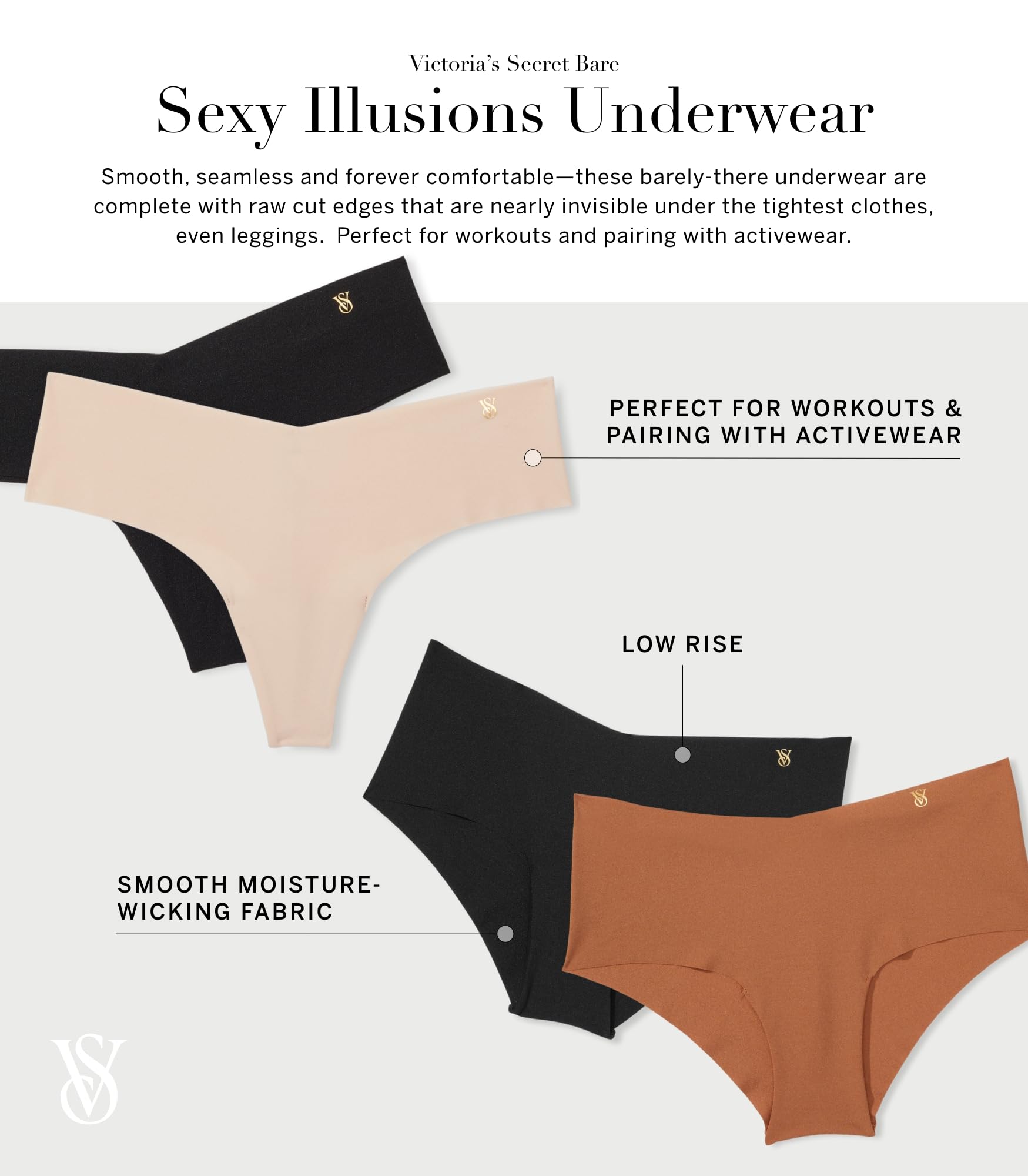 Victoria's Secret Smooth No Show Thong Underwear, Panties for Women, Mousse (L)