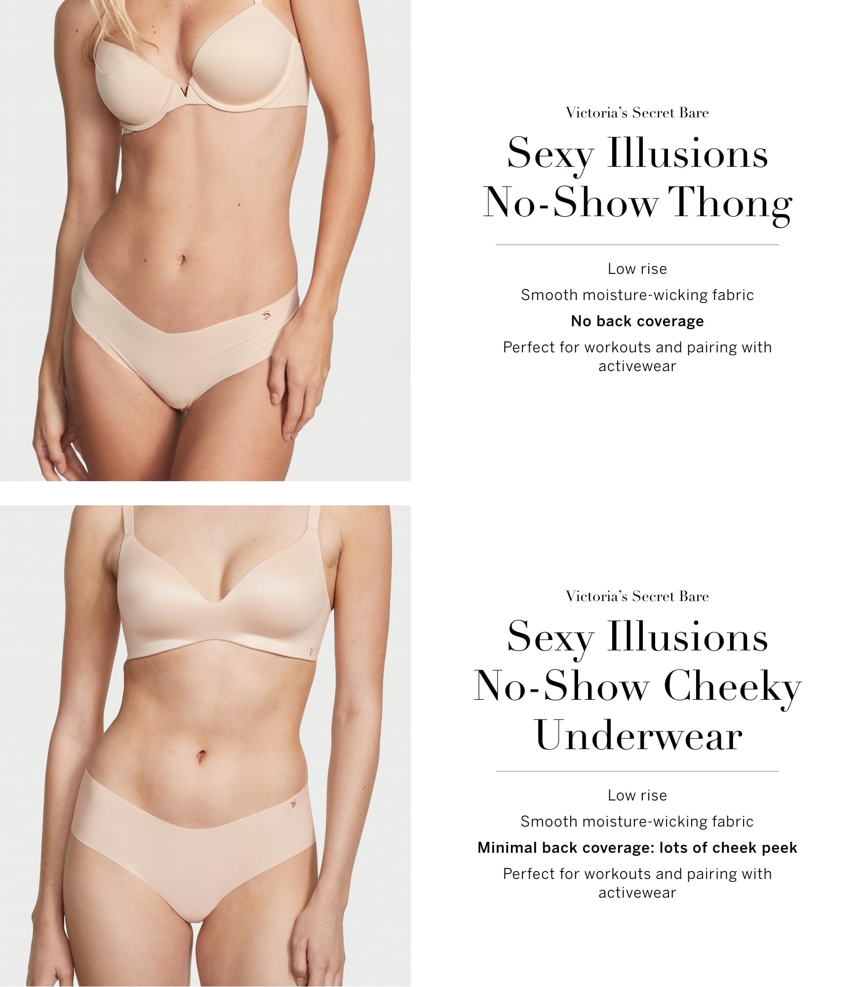 Victoria's Secret Smooth No Show Thong Underwear, Panties for Women, Mousse (L)