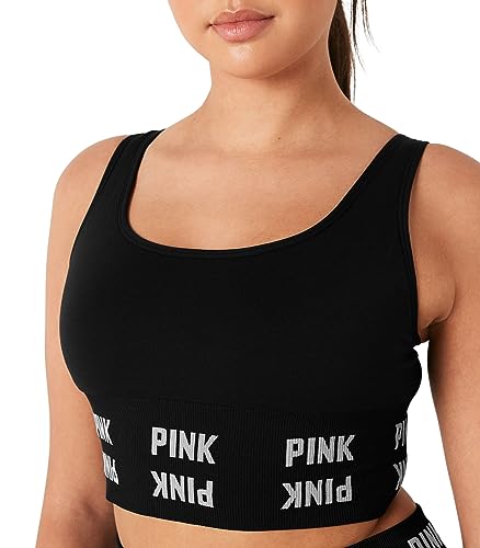 Victoria's Secret Pink Seamless Sports Bra, Low Impact Bras for Women, High Neck, Athletic, Black (XL)