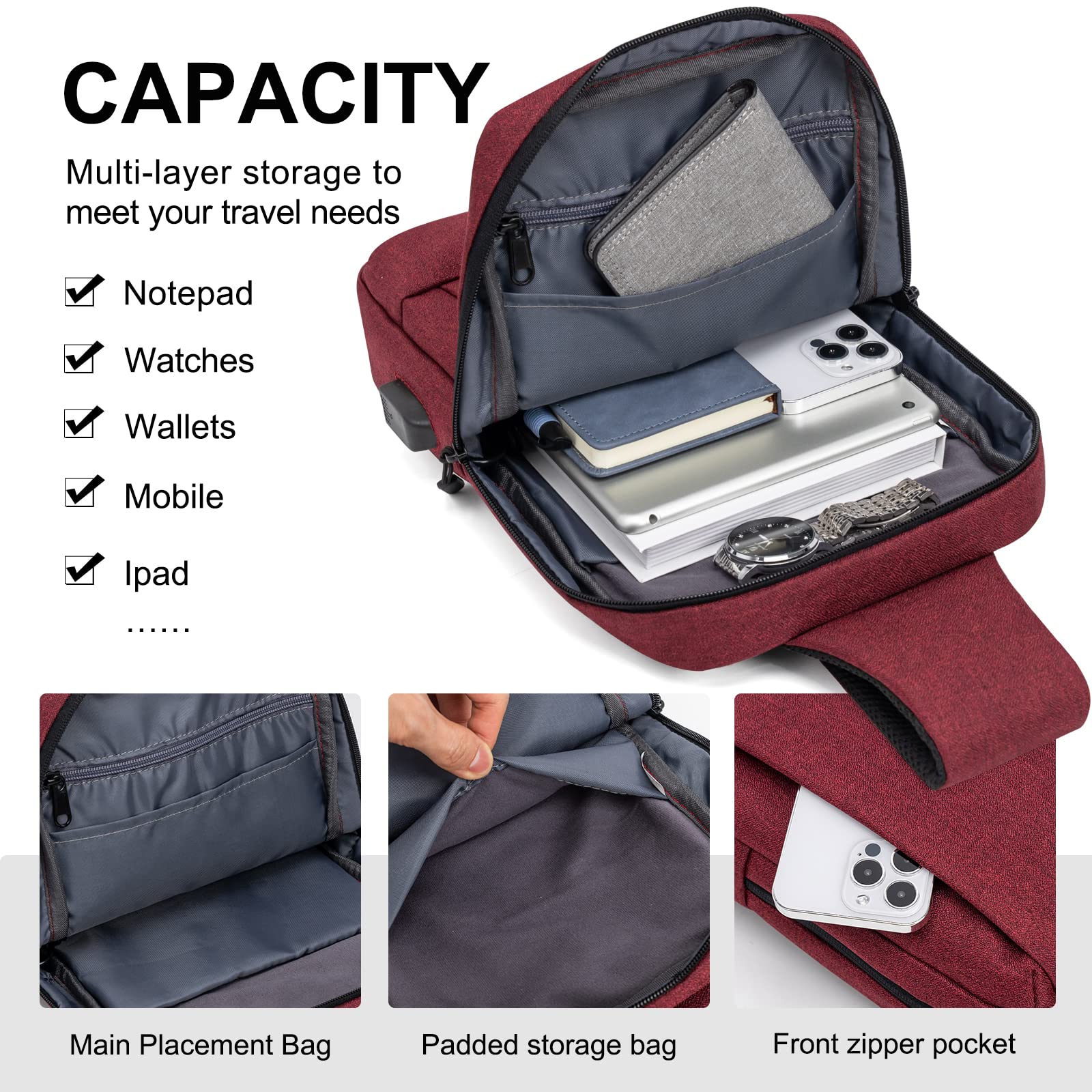ecosmile Messenger Bag Sling Bag Crossbody Shoulder Bag for Men Women Travel Work Satchel Bags, Red