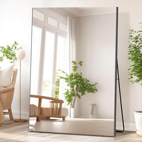 brisafe Full Length Mirror with Stand, 63"x43" Super Lightweight Glassless Home Full Floor Mirror, Oversized 0.04mm Nano-Film Gym Mirror, Black