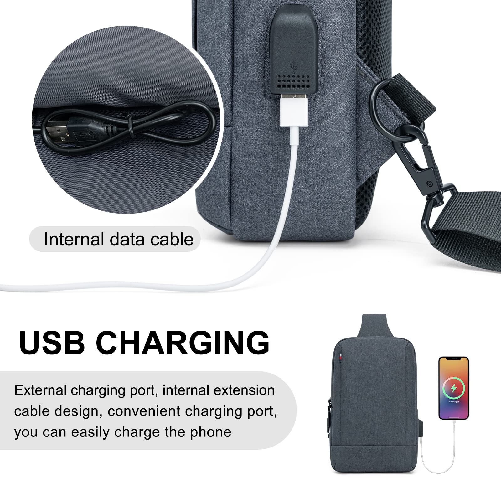 ecosmile Messenger Bag Sling Bag Crossbody Shoulder Bag for Men Women Travel Work Satchel Bags,Grey