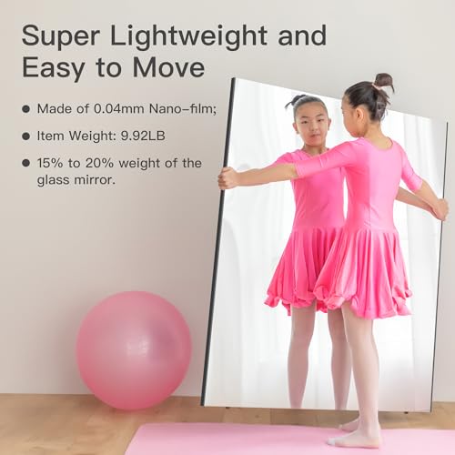 brisafe Full Length Mirror with Stand, 63"x43" Super Lightweight Glassless Home Full Floor Mirror, Oversized 0.04mm Nano-Film Gym Mirror, Black