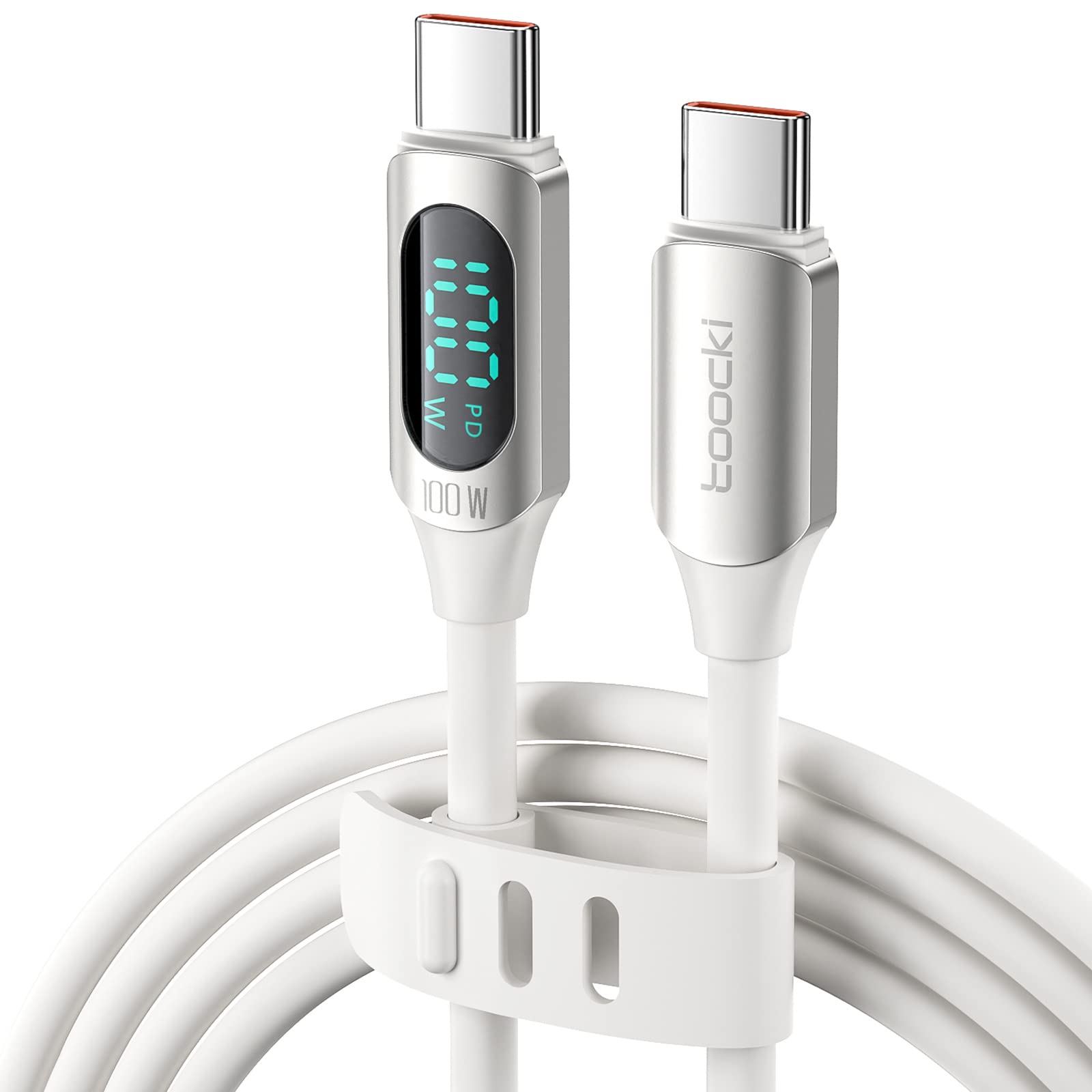 6.6FT 100W USB C Cable 6FT USB C to USB C Cable PD Fast Charging Silicone Type-C Cable with LED Display for MacBook Pro 13 16 MacBook Air 13 15