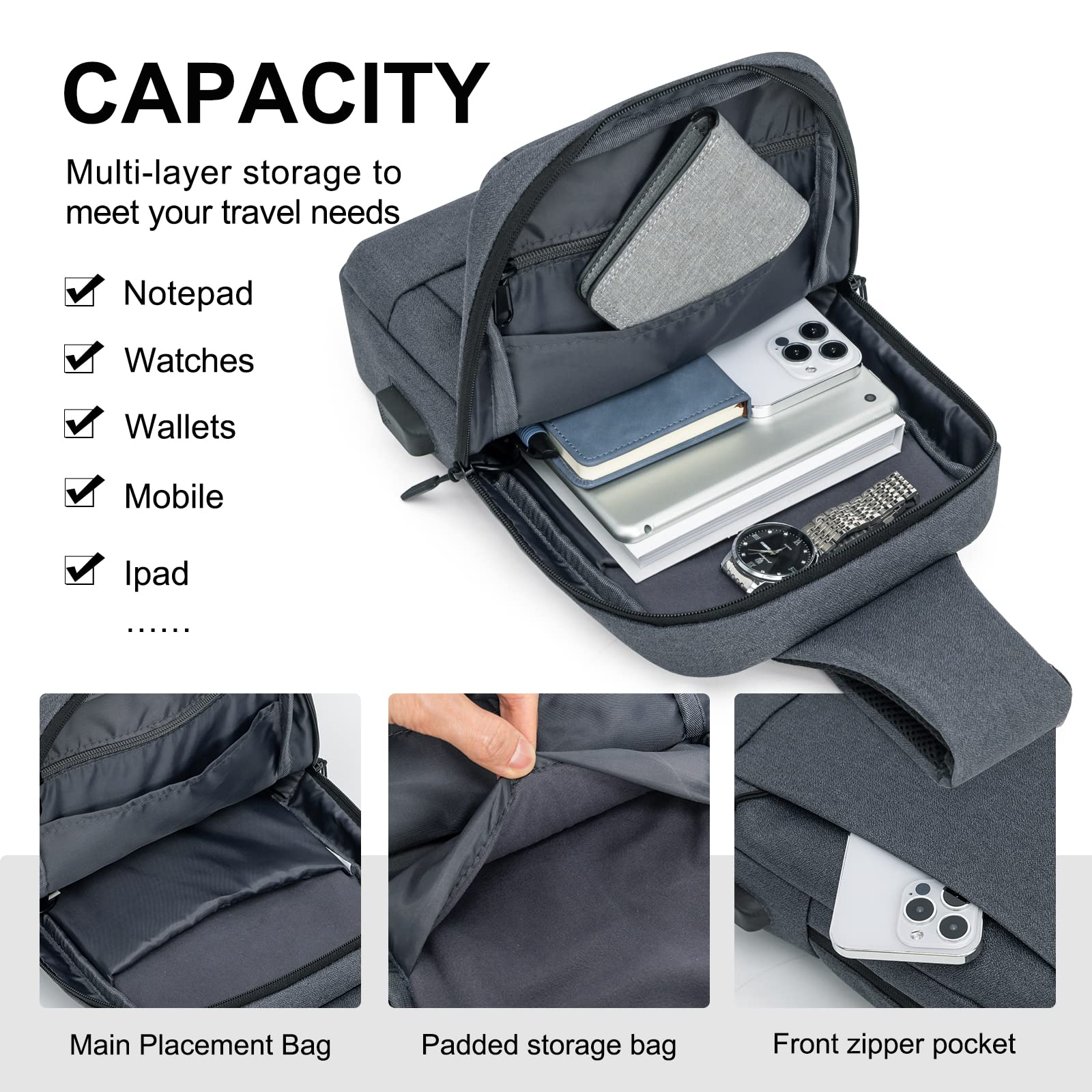 ecosmile Messenger Bag Sling Bag Crossbody Shoulder Bag for Men Women Travel Work Satchel Bags,Grey