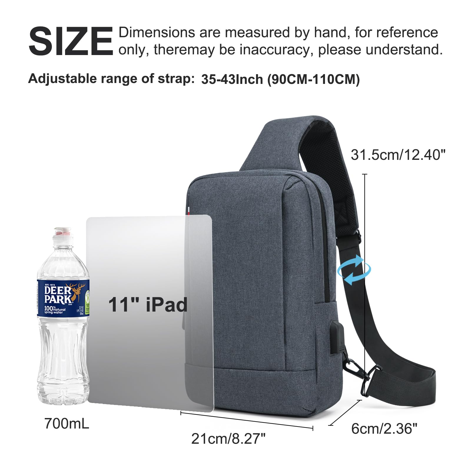 ecosmile Messenger Bag Sling Bag Crossbody Shoulder Bag for Men Women Travel Work Satchel Bags,Grey