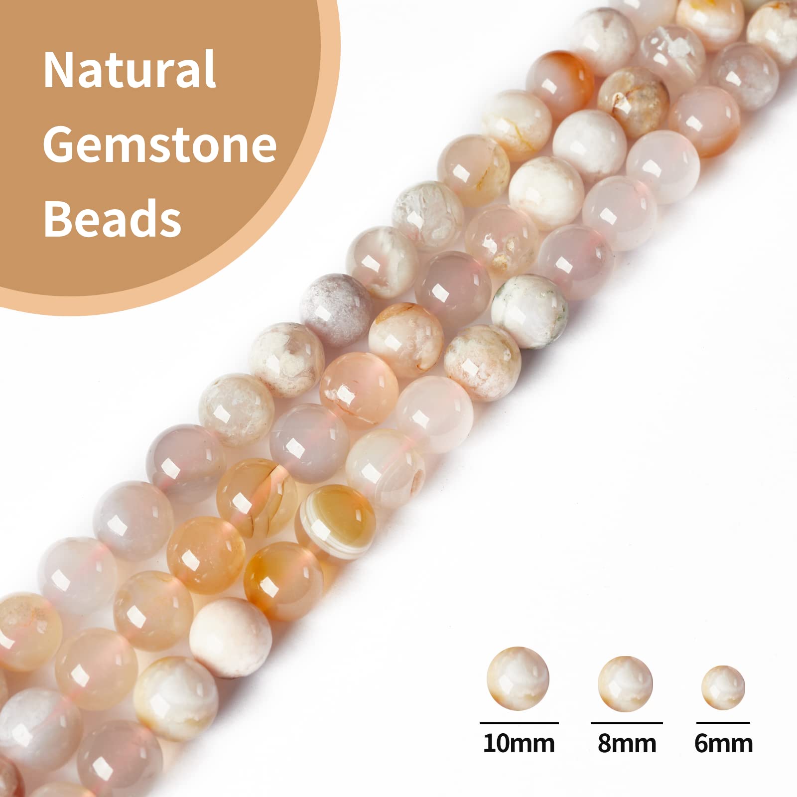 100pcs 6mm Cherry Blossom Agate Beads Natural Gemstone Beads Round Loose Beads for Crafting and Jewelry Making