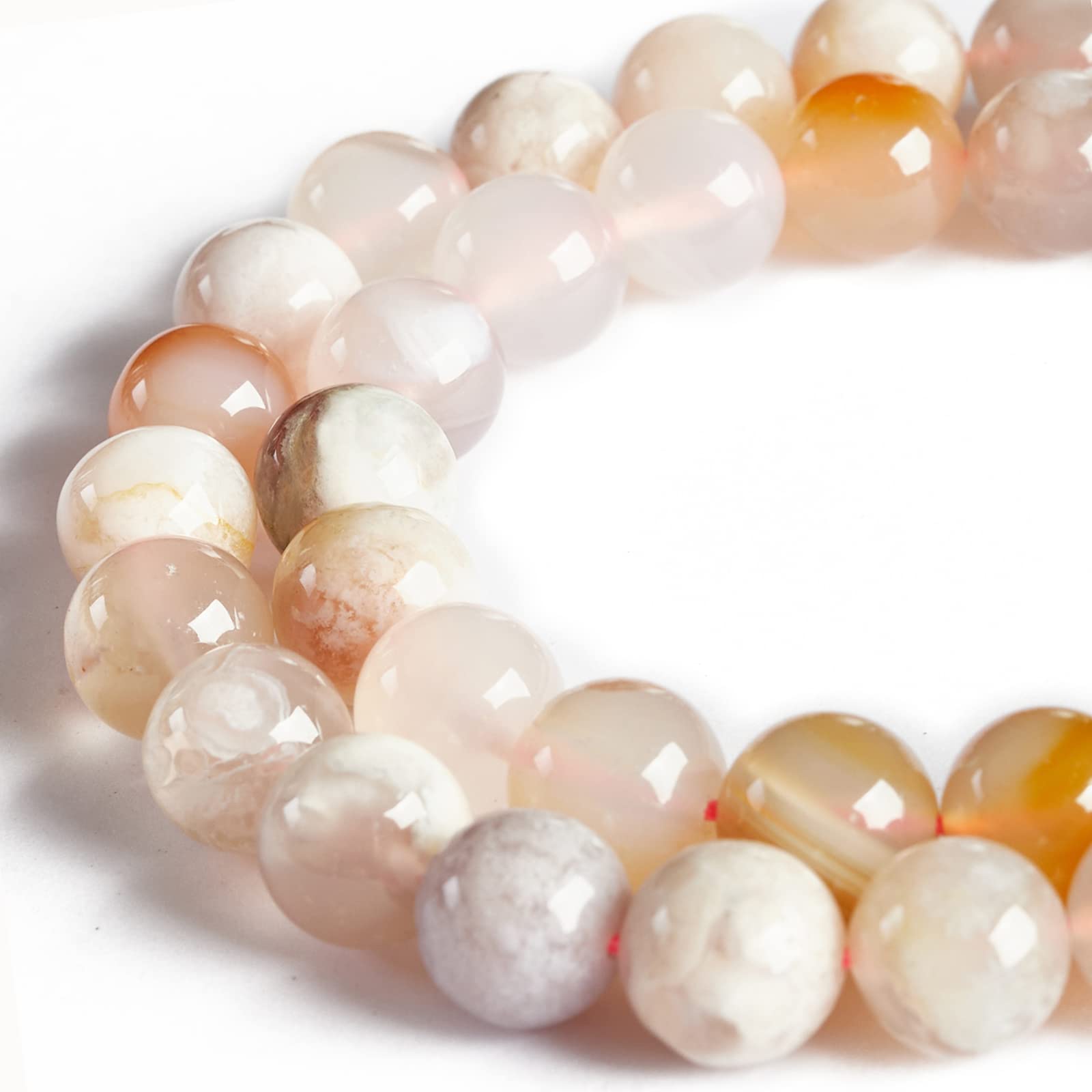 100pcs 6mm Cherry Blossom Agate Beads Natural Gemstone Beads Round Loose Beads for Crafting and Jewelry Making
