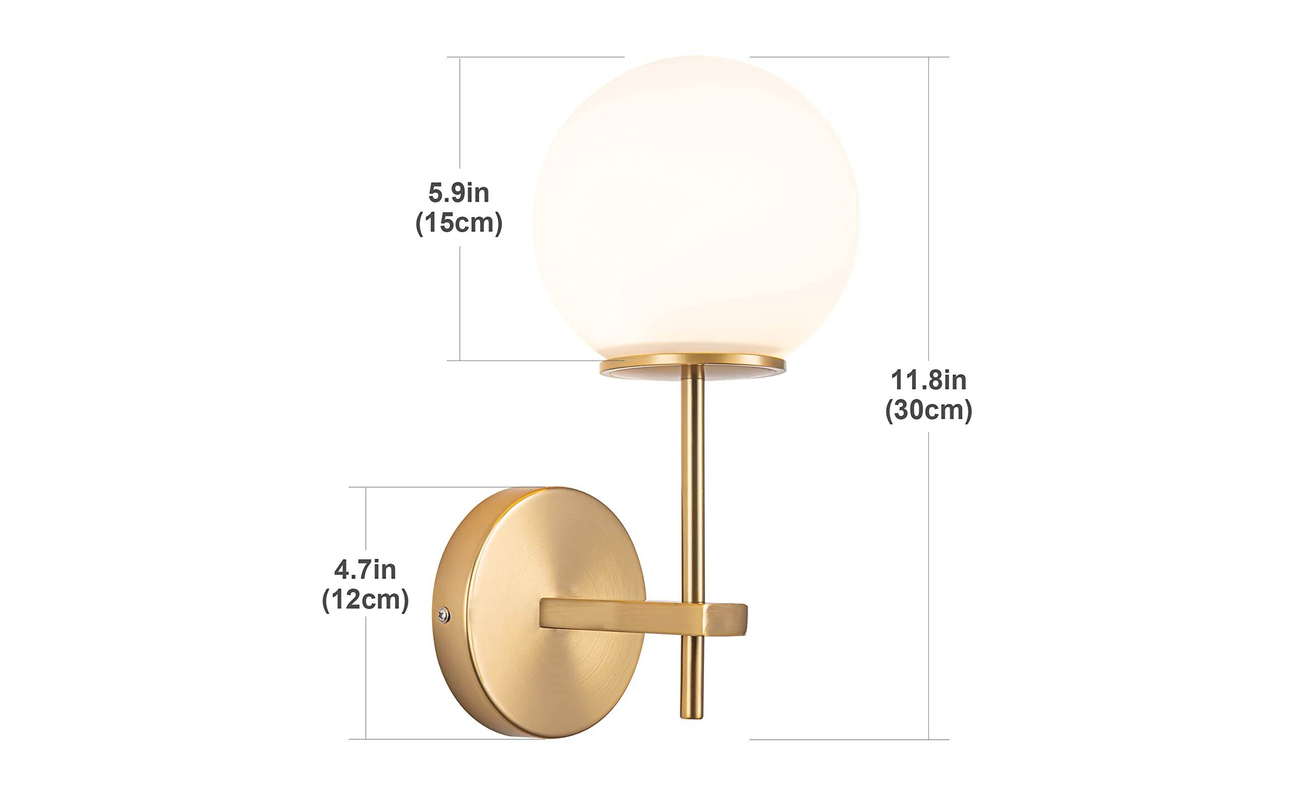 jengush LED Battery Operated Wall Sconce Fixture Set of 2, Modern Globe Glass Shade, Wall Light with Remote Control Dimmable,not Hardwired Sconce Fixture Easy to Install Not Wires(Color : Gold-05)