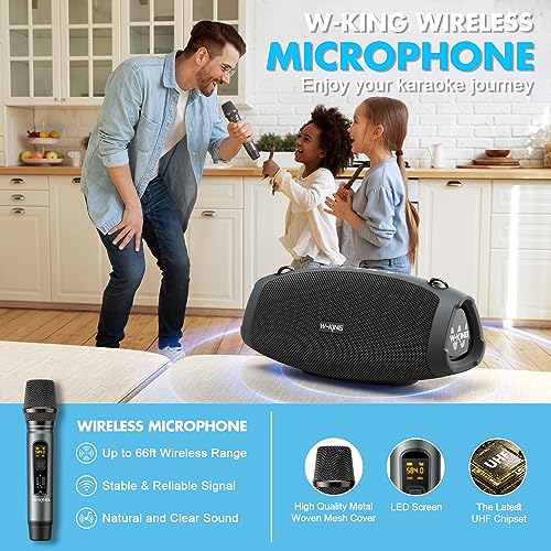 W-KING Portable Loud Bluetooth Speakers with Wireless Microphone, (120W PEAK)70W Outdoor Speaker Bluetooth Wireless Waterproof, Triple Passive Radiators-Deep Bass/Hi-fi/DSP/Power Bank/TF/AUX/EQ/Opener