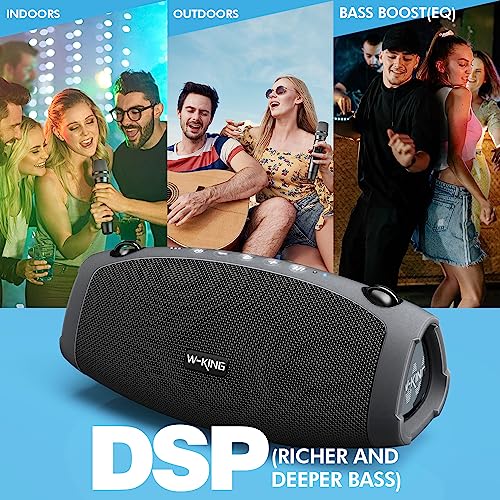 W-KING Portable Loud Bluetooth Speakers with Wireless Microphone, (120W PEAK)70W Outdoor Speaker Bluetooth Wireless Waterproof, Triple Passive Radiators-Deep Bass/Hi-fi/DSP/Power Bank/TF/AUX/EQ/Opener