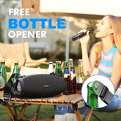 W-KING Portable Loud Bluetooth Speakers with Wireless Microphone, (120W PEAK)70W Outdoor Speaker Bluetooth Wireless Waterproof, Triple Passive Radiators-Deep Bass/Hi-fi/DSP/Power Bank/TF/AUX/EQ/Opener