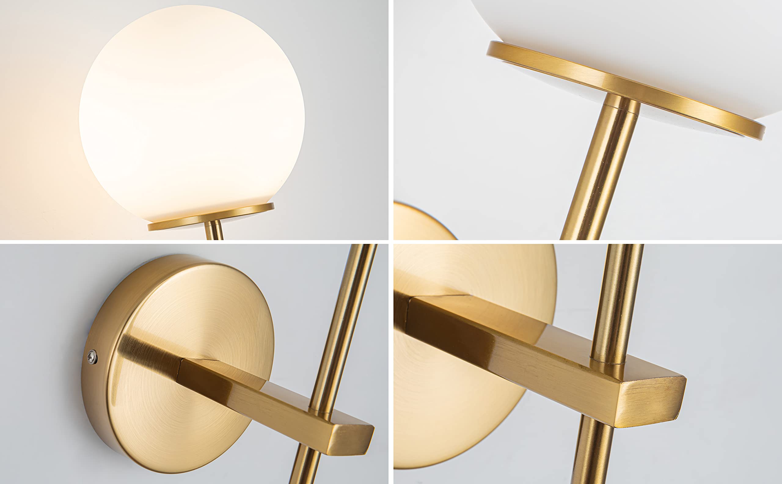 jengush LED Battery Operated Wall Sconce Fixture Set of 2, Modern Globe Glass Shade, Wall Light with Remote Control Dimmable,not Hardwired Sconce Fixture Easy to Install Not Wires(Color : Gold-05)